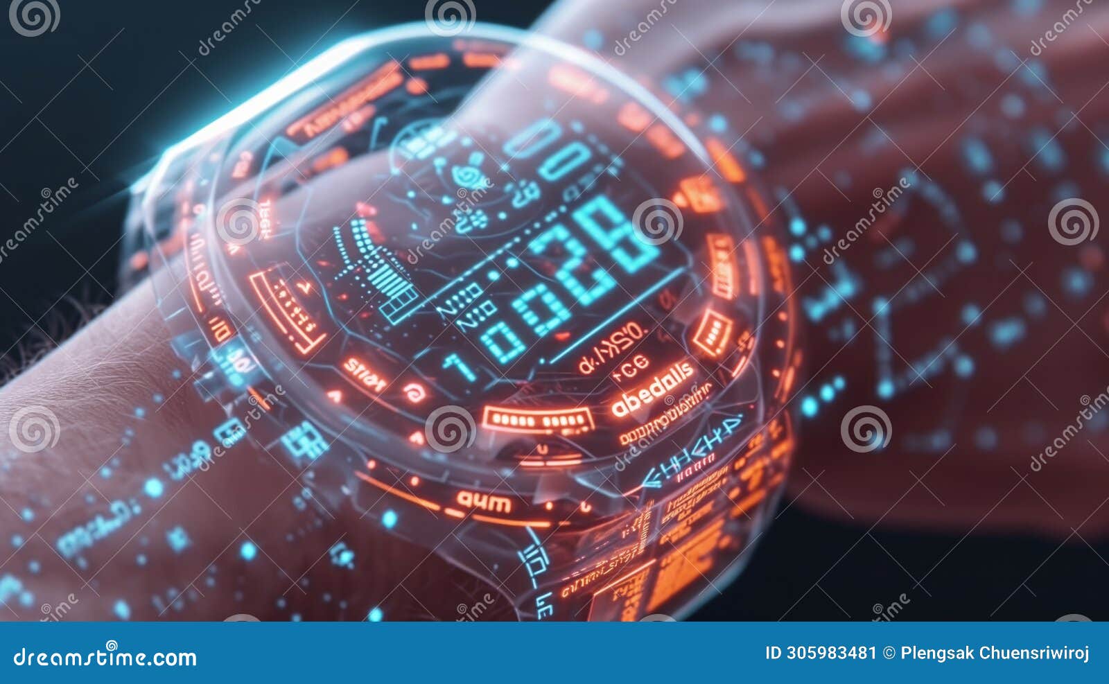 AI Generated Holographic Watch in Wrist Stock Illustration ...