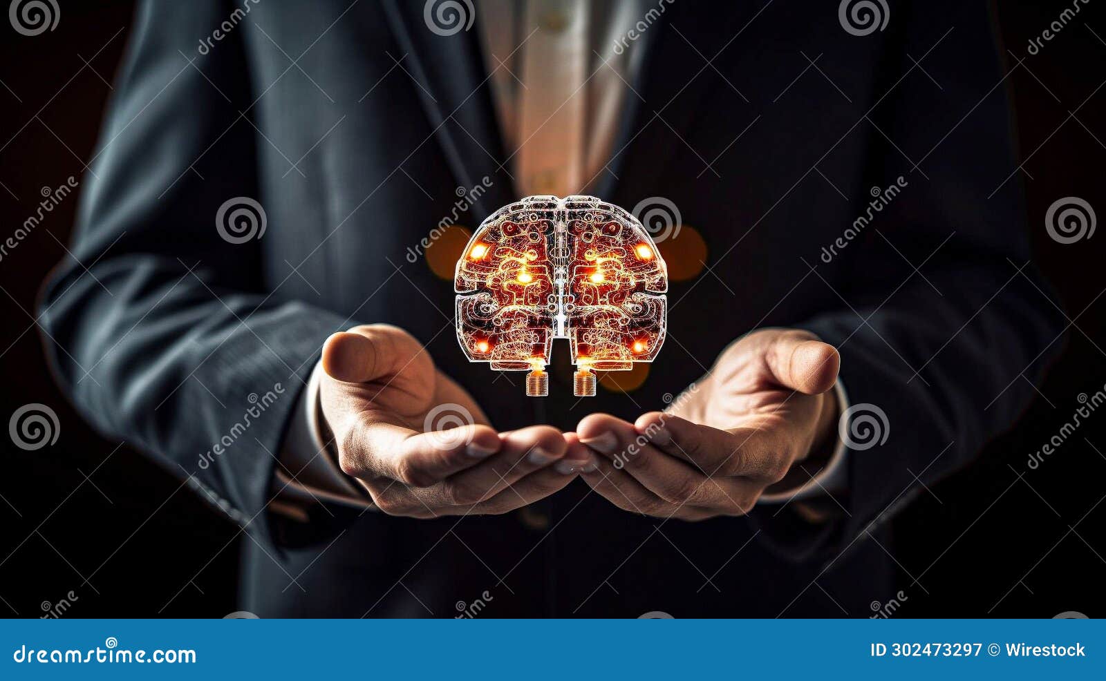 AI Generated Human Brain Floating in Male Hand Stock Illustration ...
