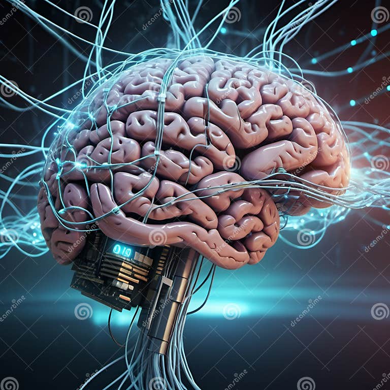 AI Generated Human Brain Wired with a Network of Cables for a ...