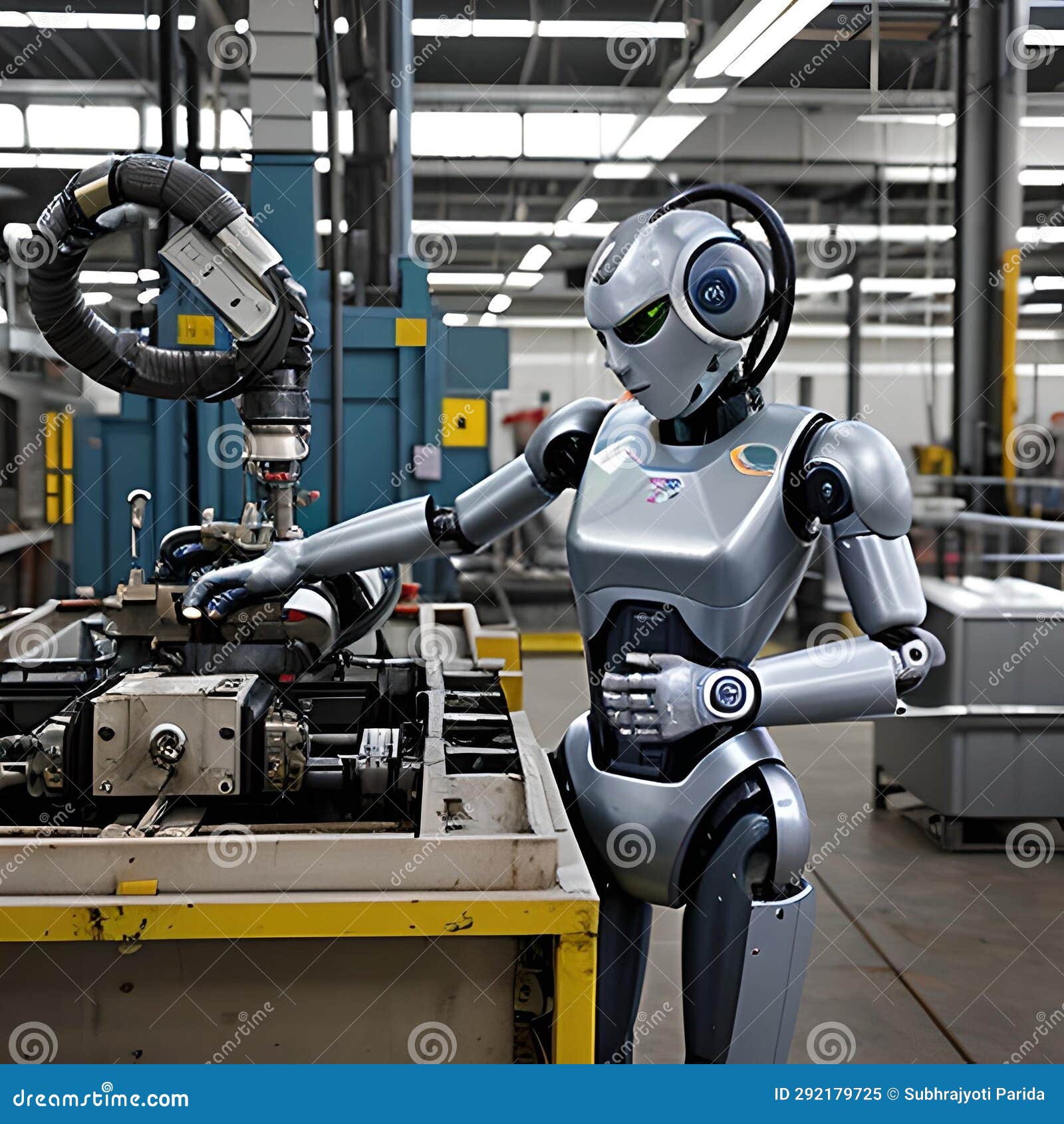 AI Generated Humanoid Robot Working on a Machine in a Factory Stock ...