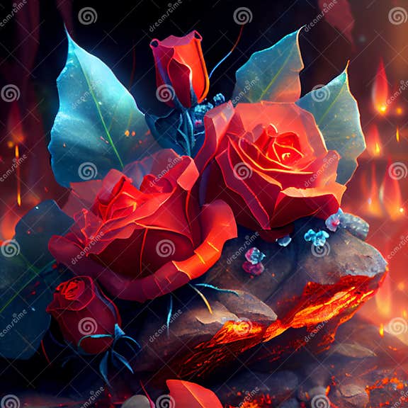 AI Generated Hyper-realistic Art Illustration of a Red Roses with Fire ...