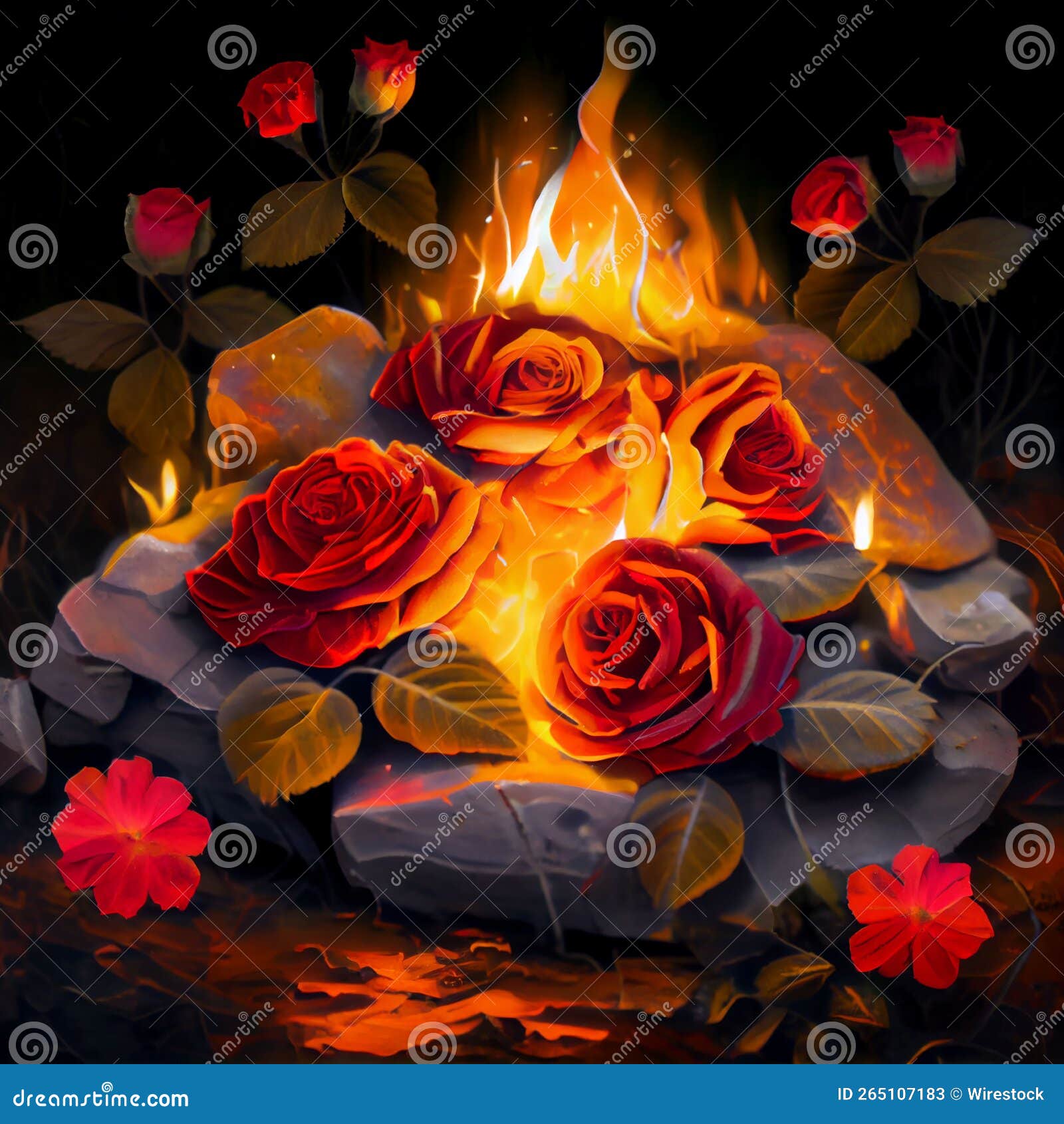 AI Generated Hyper-realistic Art Illustration of a Red Roses with Fire ...