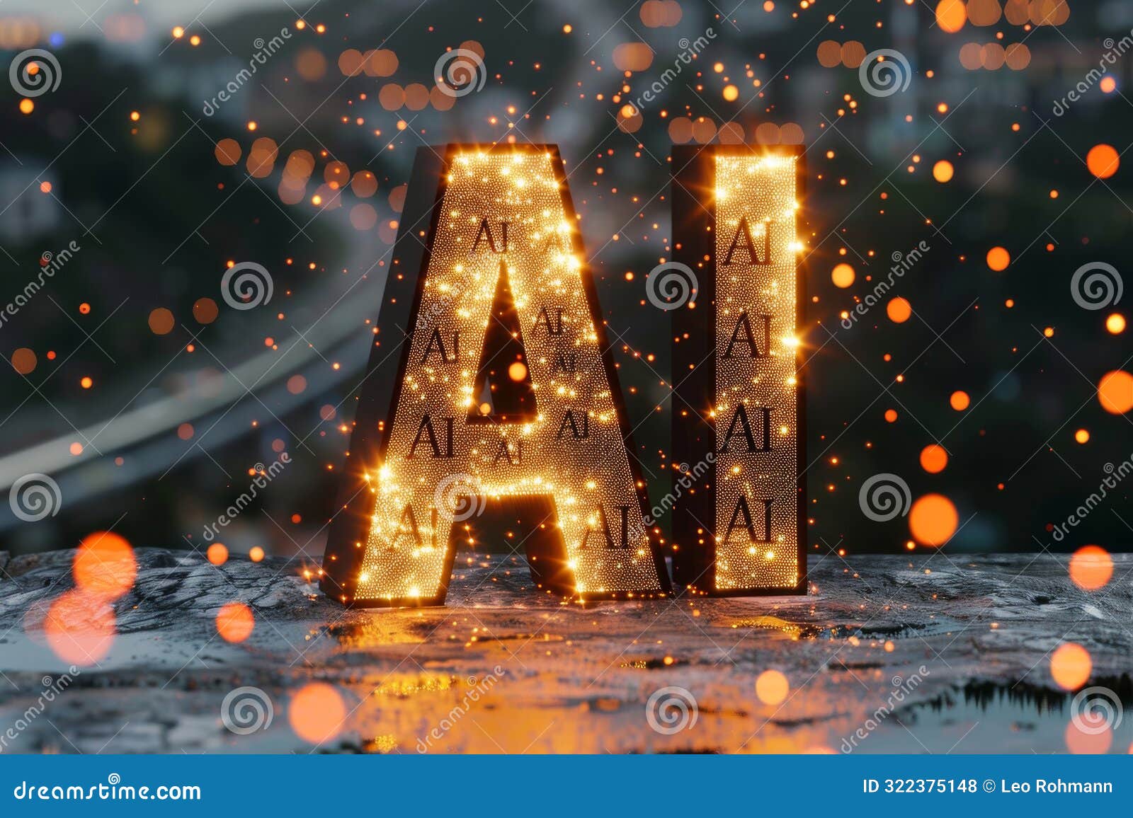 Illuminated AI Letters with Glowing Lights, Representing the ...