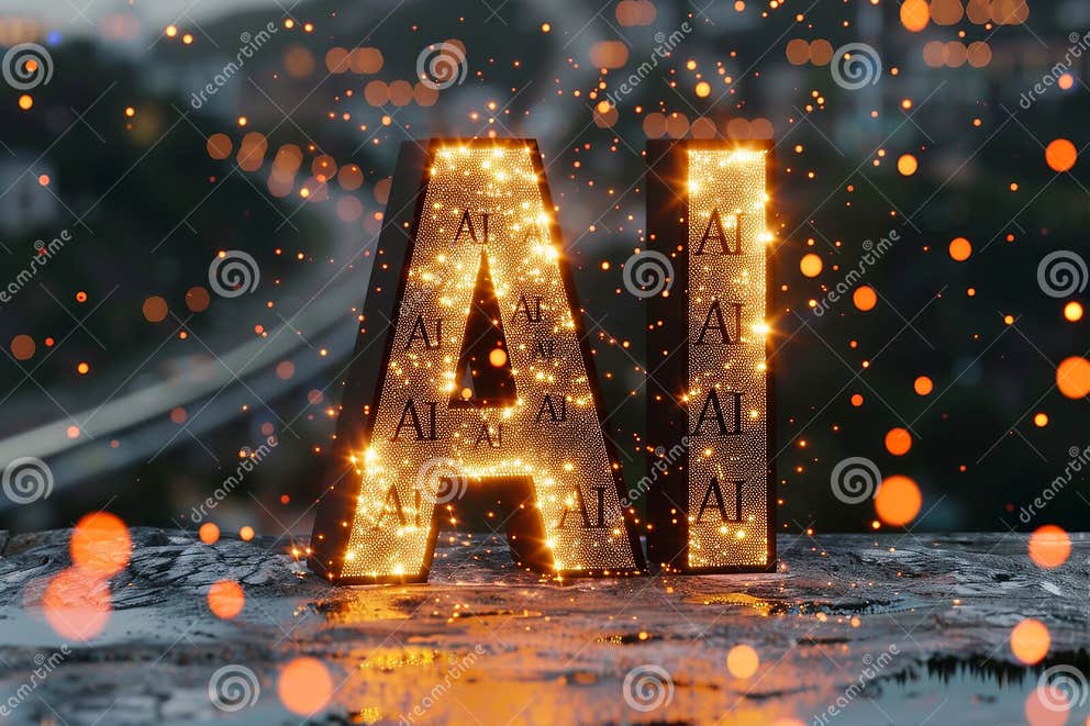 Illuminated AI Letters with Glowing Lights, Representing the ...