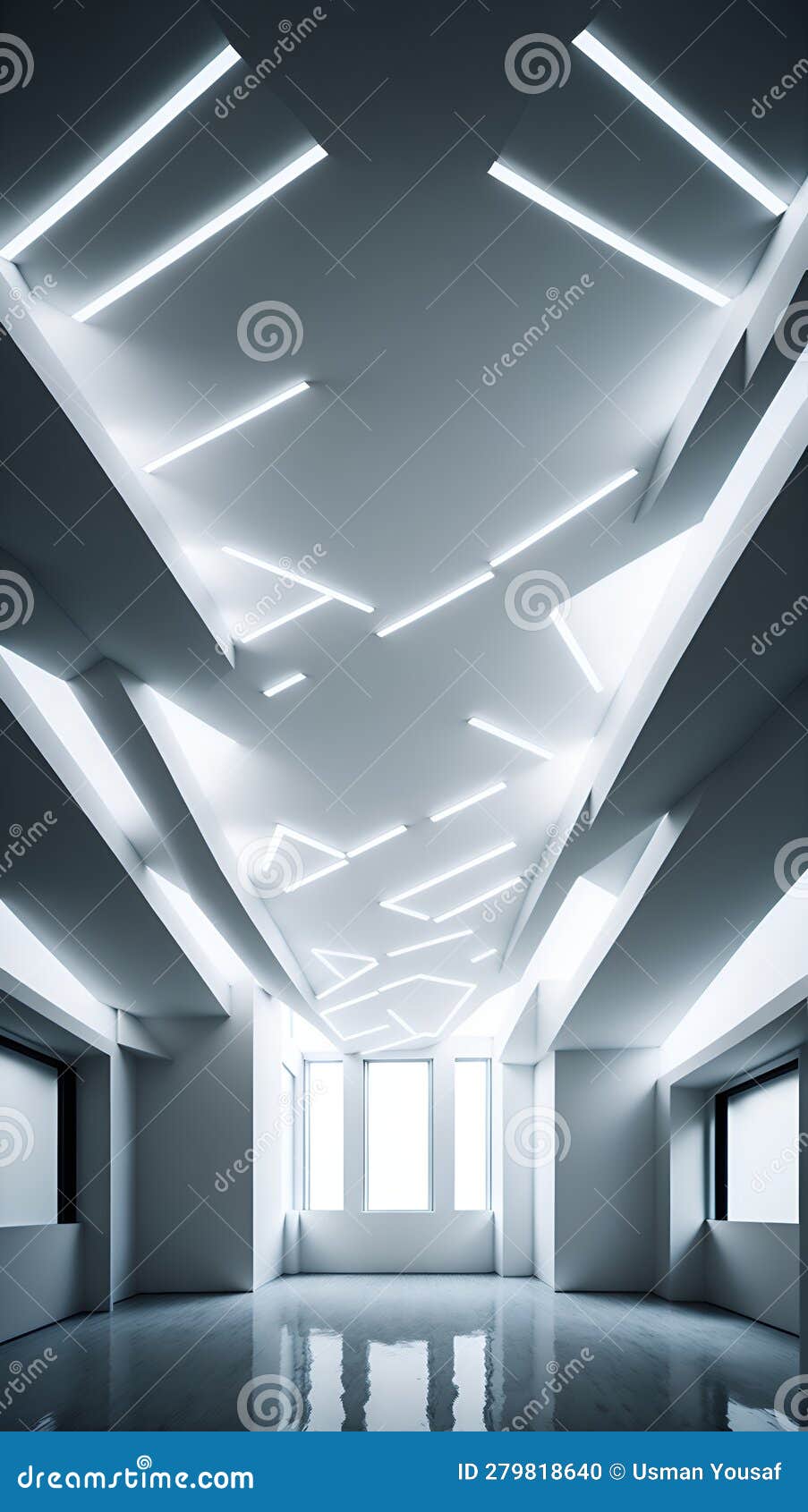 An Empty Room with a Lot of Lights on the Ceiling Stock Illustration ...