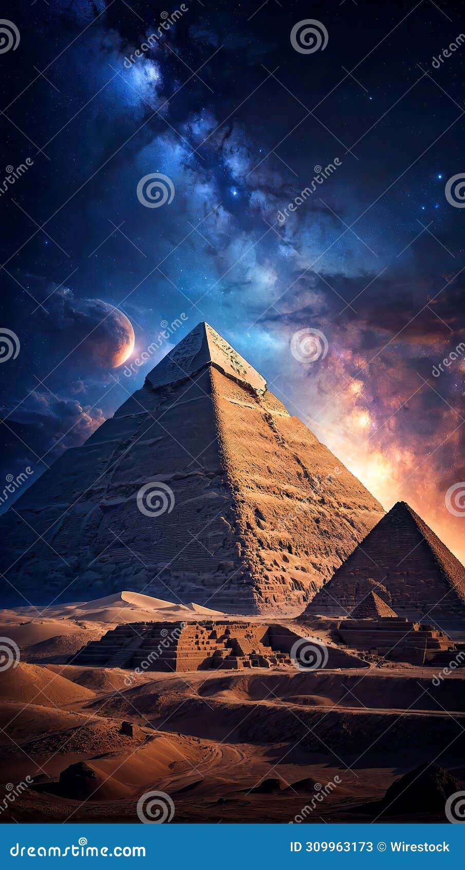 AI Generated Illustration of Ancient Pyramids in Desert Under Starry ...