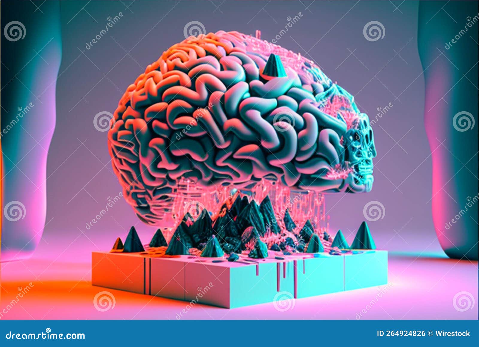 AI Generated Illustration of an Abstract Brain Above Mountains on a ...