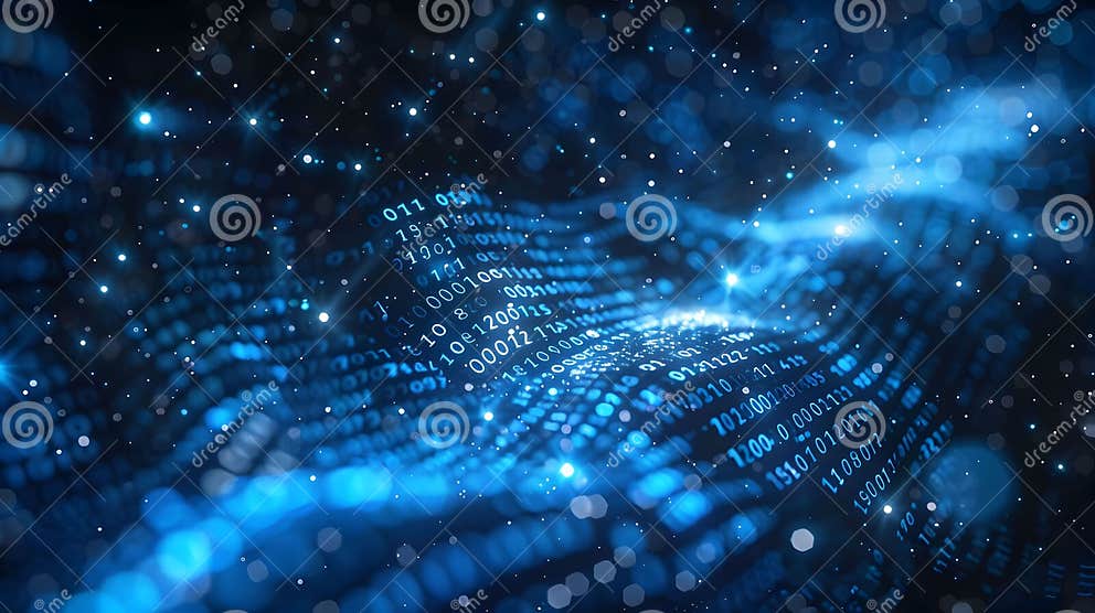 AI-generated Illustration of an Abstract Digital Background with Binary Code and Blue Light ...