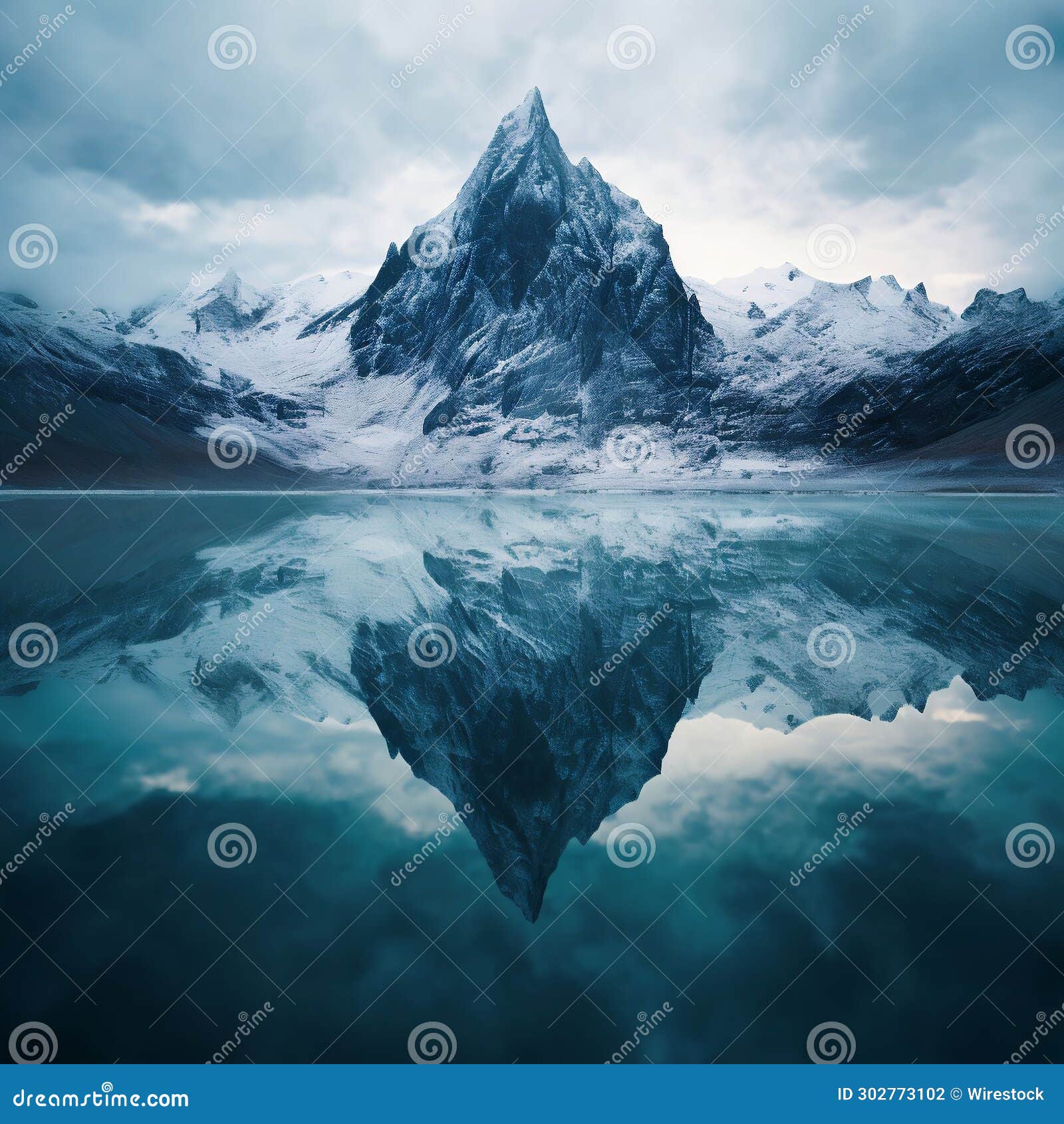 Reflection Of Towering Mountain Peak In Serene Lake, With The Peaks ... Reflection Of Towering Mountain Peak In Serene Lake, With The Peaks ...