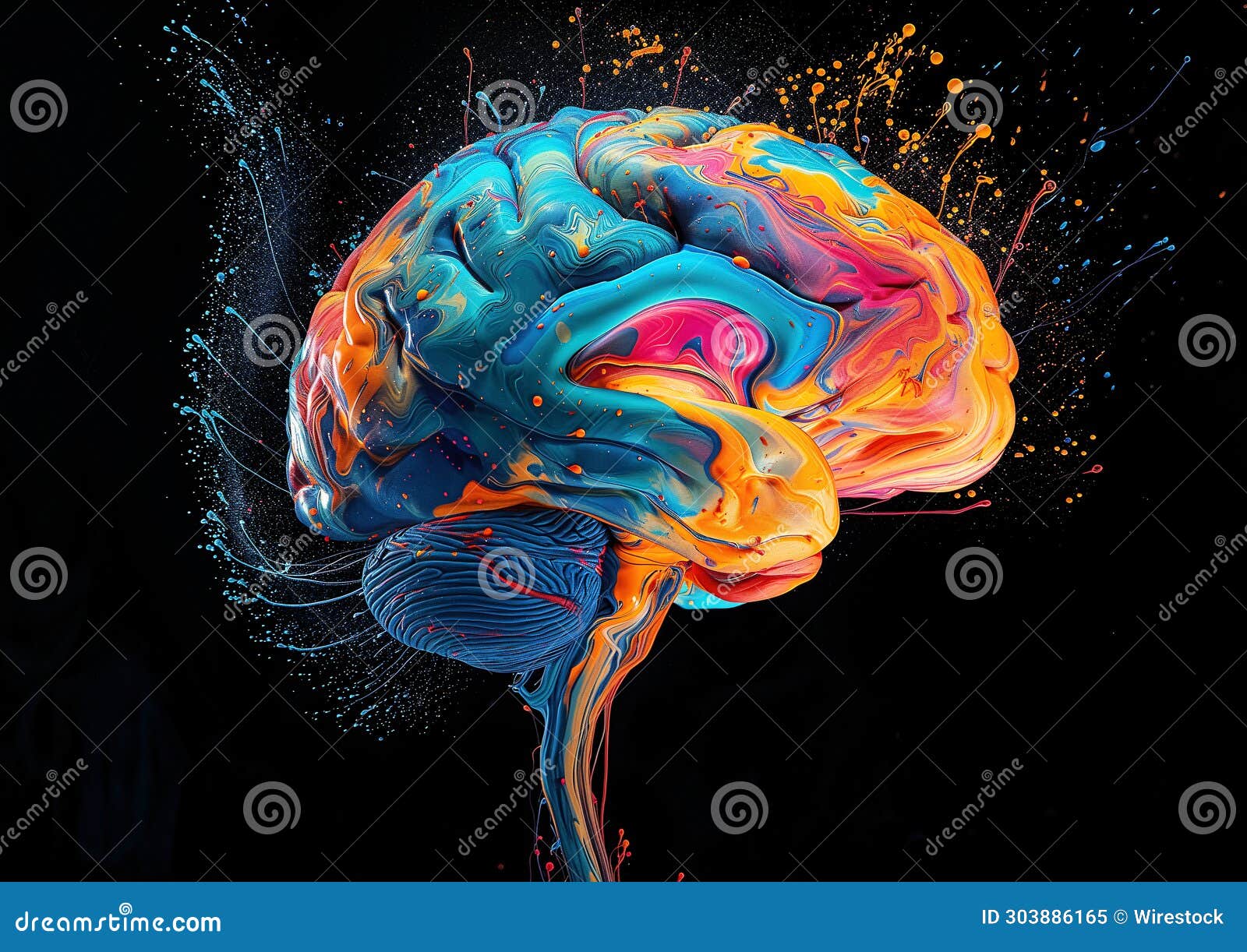 A Colorful Brain is in the Air on a Black Background Stock Image ...