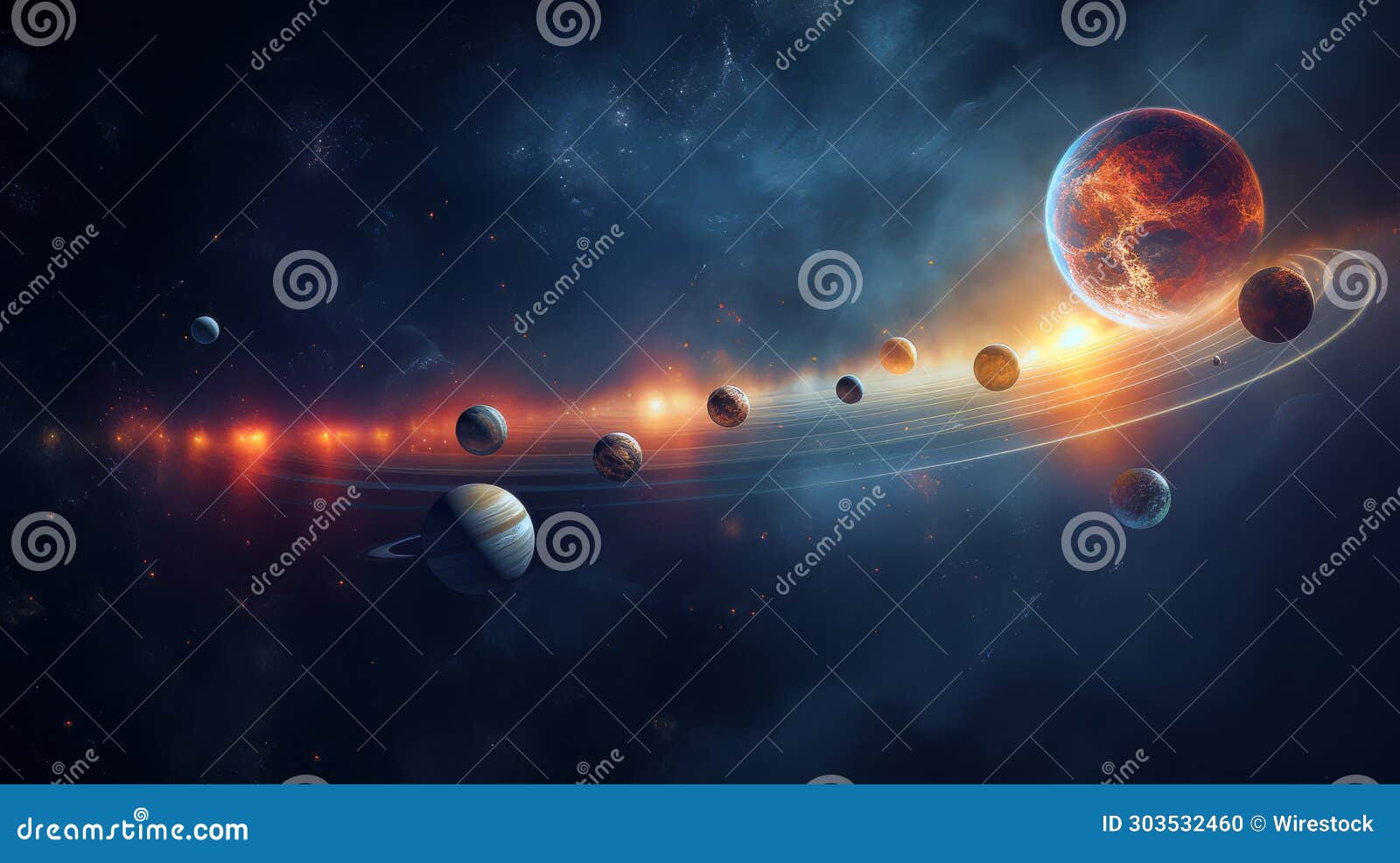 An Abstract View of Our Solar System Featuring Planetary Bodies in a ...