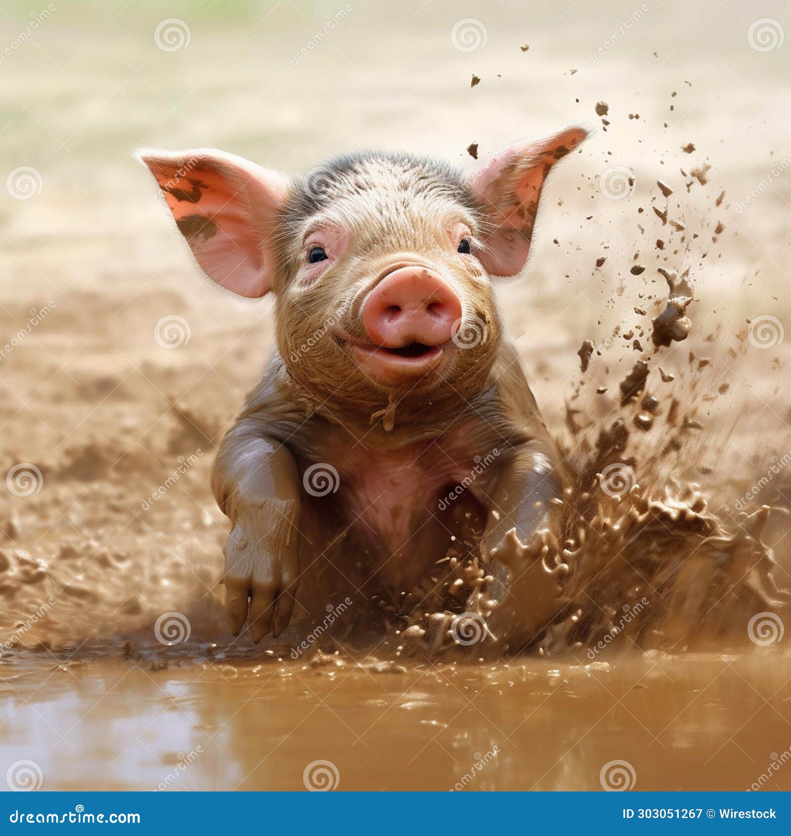 AI Generated Illustration of an Adorable Pink Piglet Playing in the Mud ...