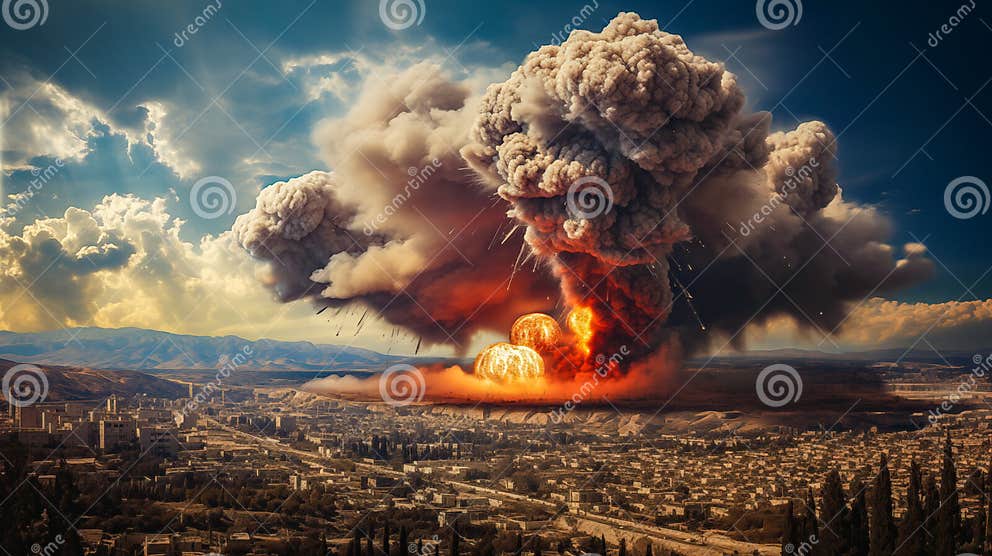 AI Generated Illustration of an Aerial View of a Bomb Exploding in the ...