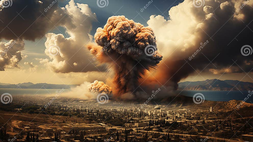 AI Generated Illustration of an Aerial View of a Bomb Exploding in the ...
