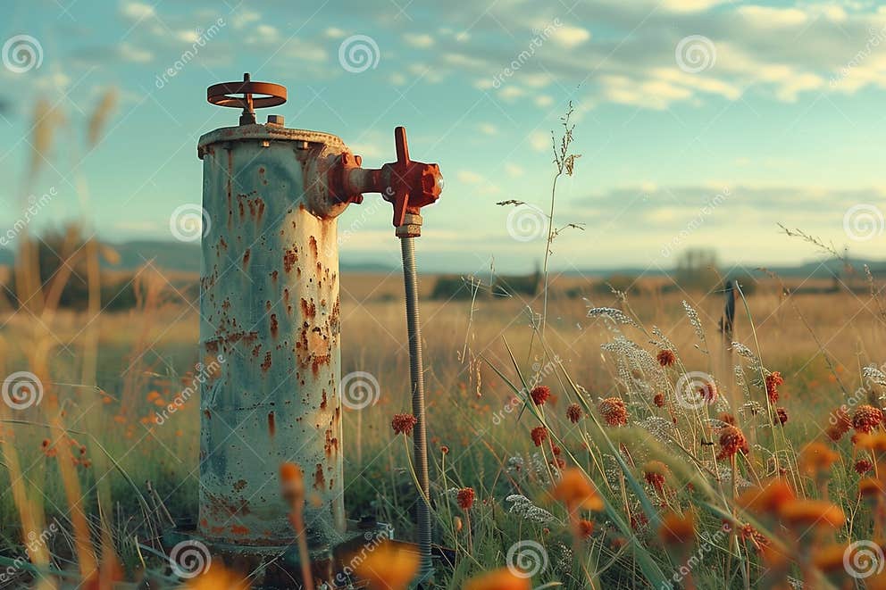 A Rusted Old Fire Hydrant Sitting in a Field Stock Photo - Image of ...