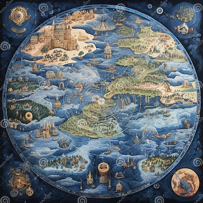 AI Generated Illustration of an Aged Map with an Array of Religious ...