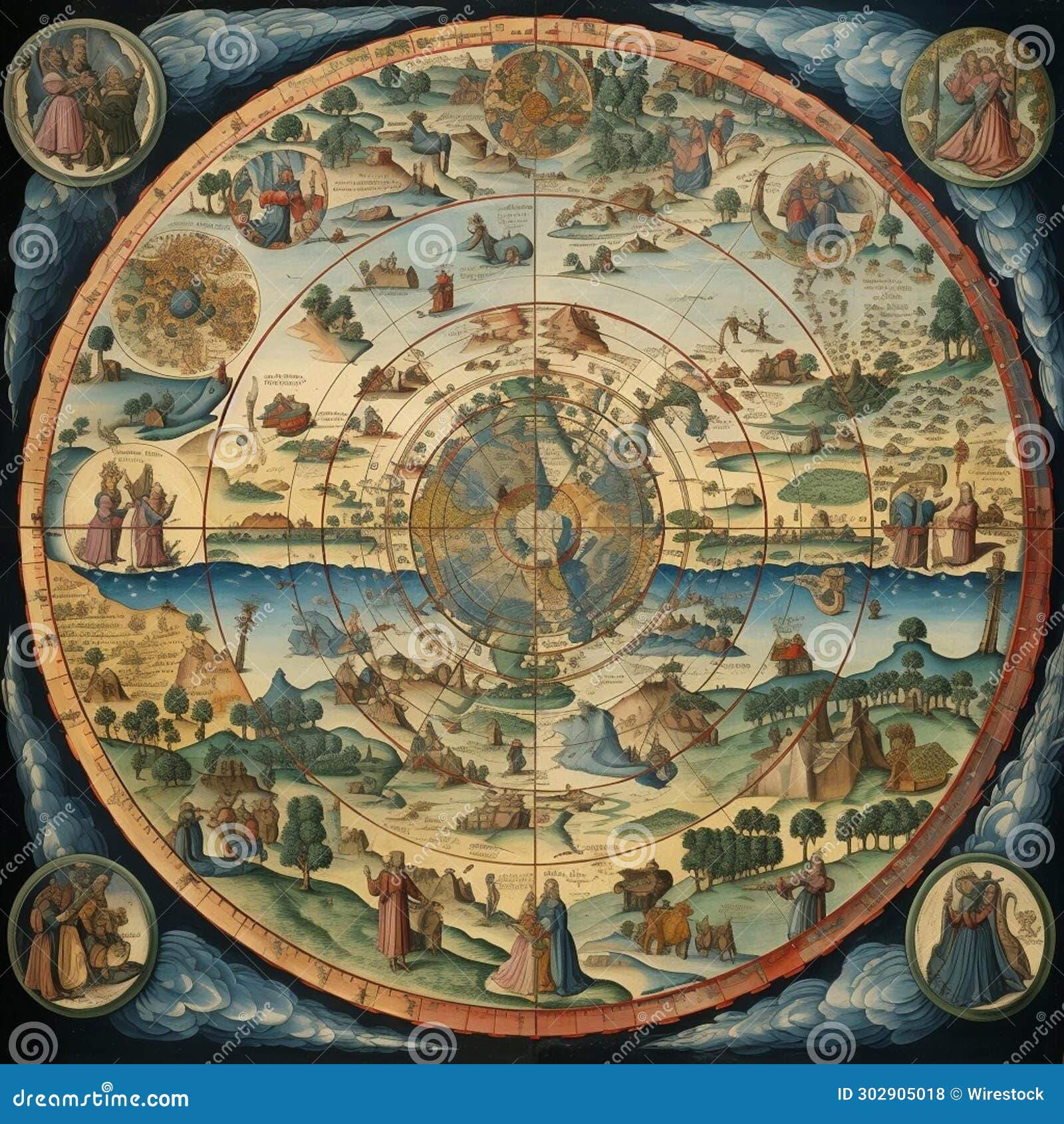 AI Generated Illustration of an Aged Map with an Array of Religious ...