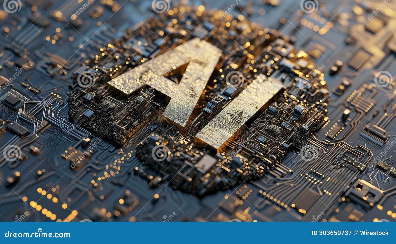 AI Generated Illustration of an AI Circuit in Gold-colored Foil and ...