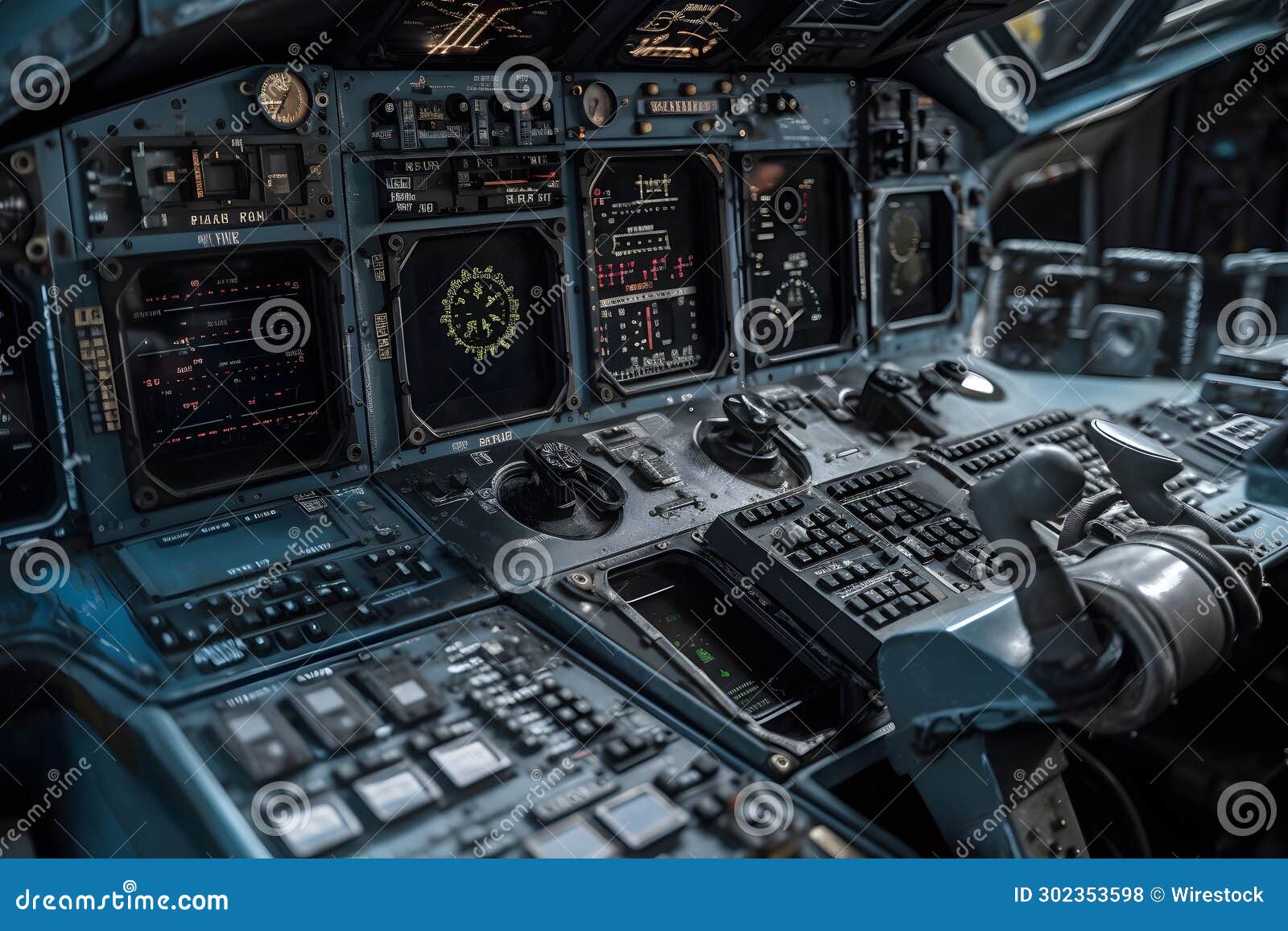 AI-generated Illustration of an Aircraft Cockpit, Featuring a Variety ...