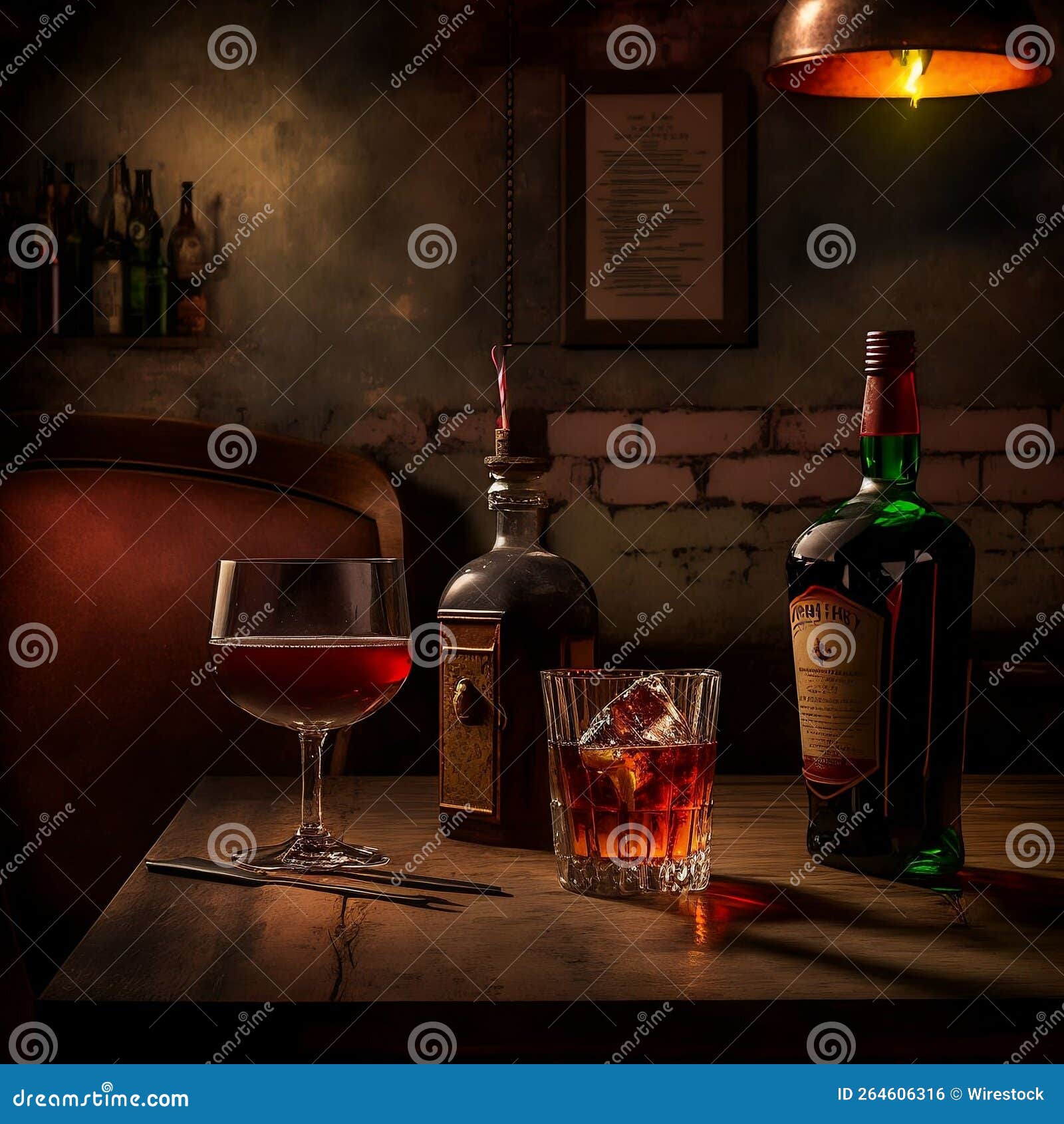 AI Generated Illustration of Alcoholic Drinks in an Old-fashioned Bar ...