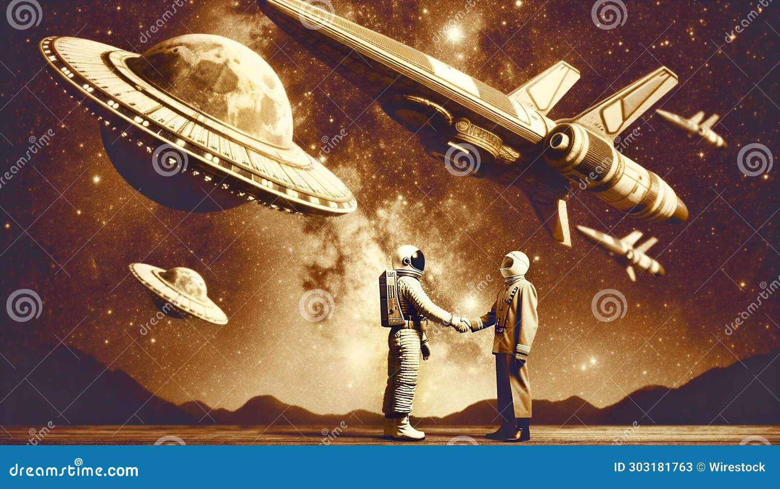 AI Generated Illustration of an Alien and a Human Shaking Hands in ...