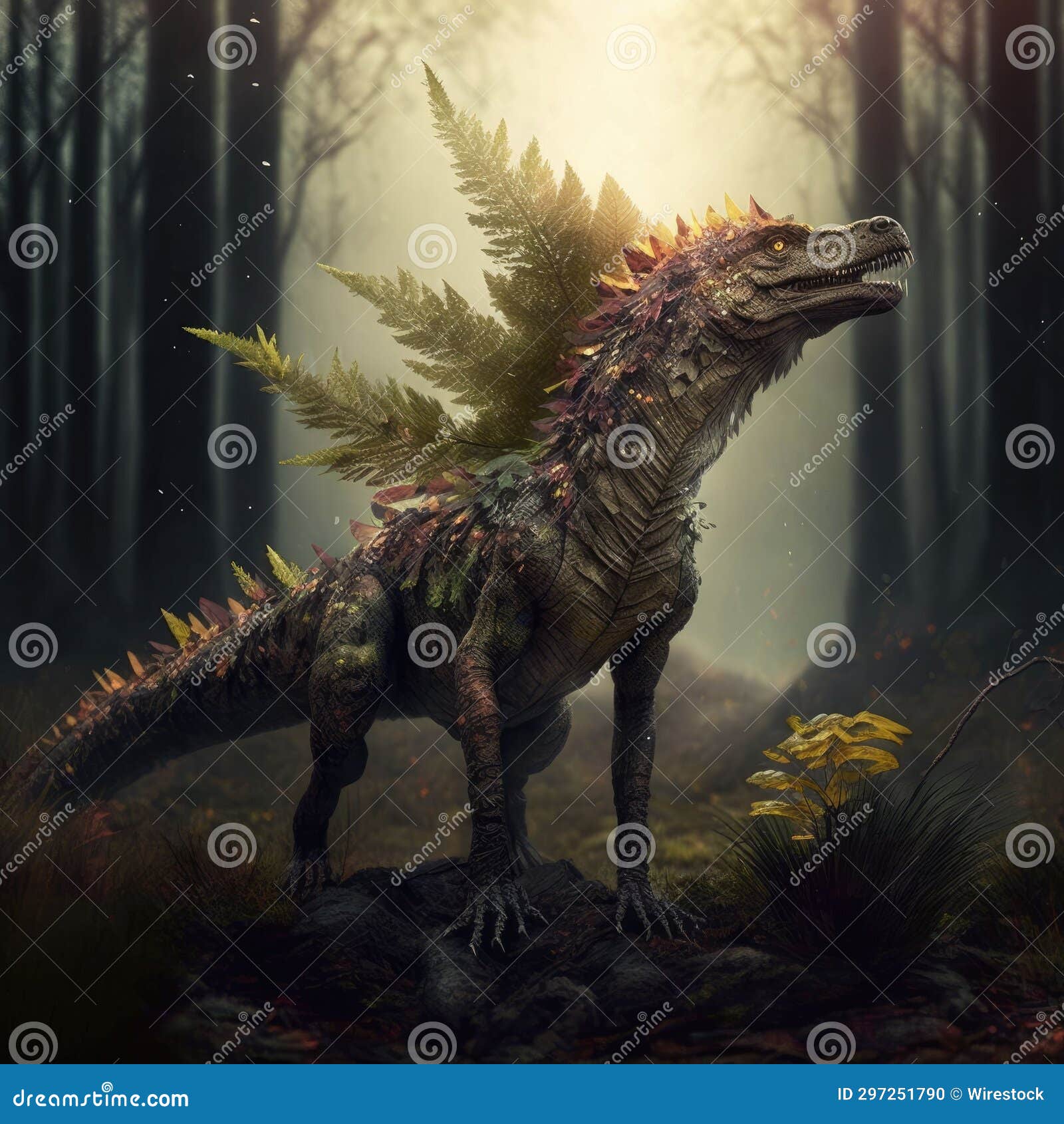 AI Generated Illustration of an Allosaurus in a Forest Looking Aside ...