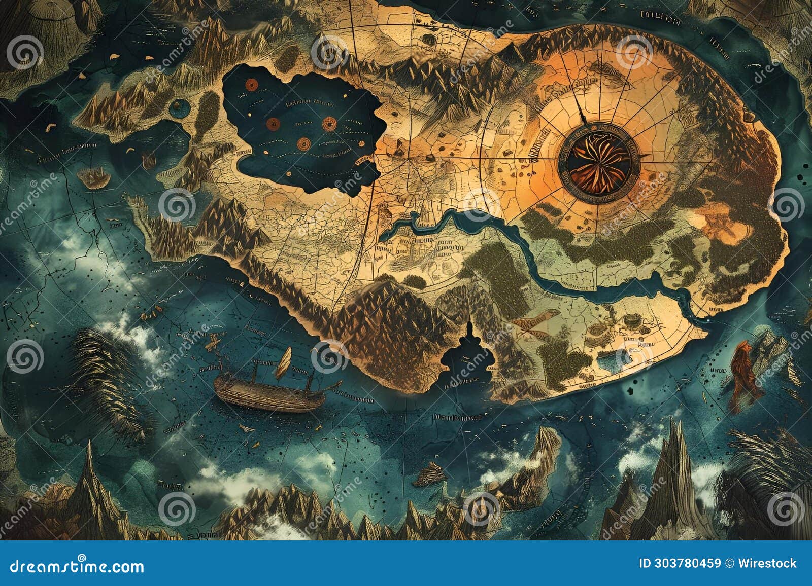 AI Generated Illustration Of The Ancient Mariners With This Detailed Oceans Uncharted Map ...