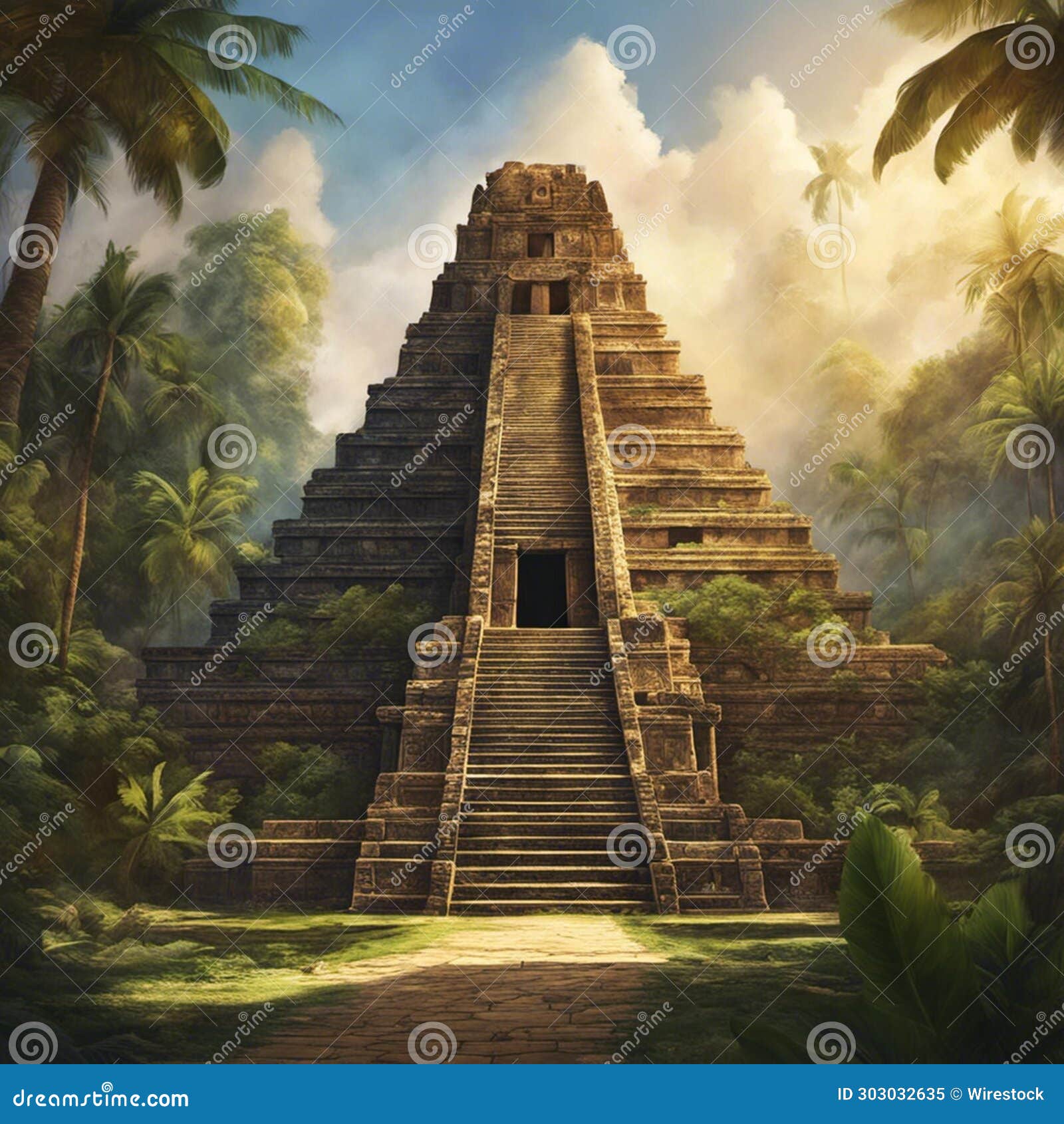 AI Generated Illustration of an Ancient Pyramid Structure Set in a Lush ...