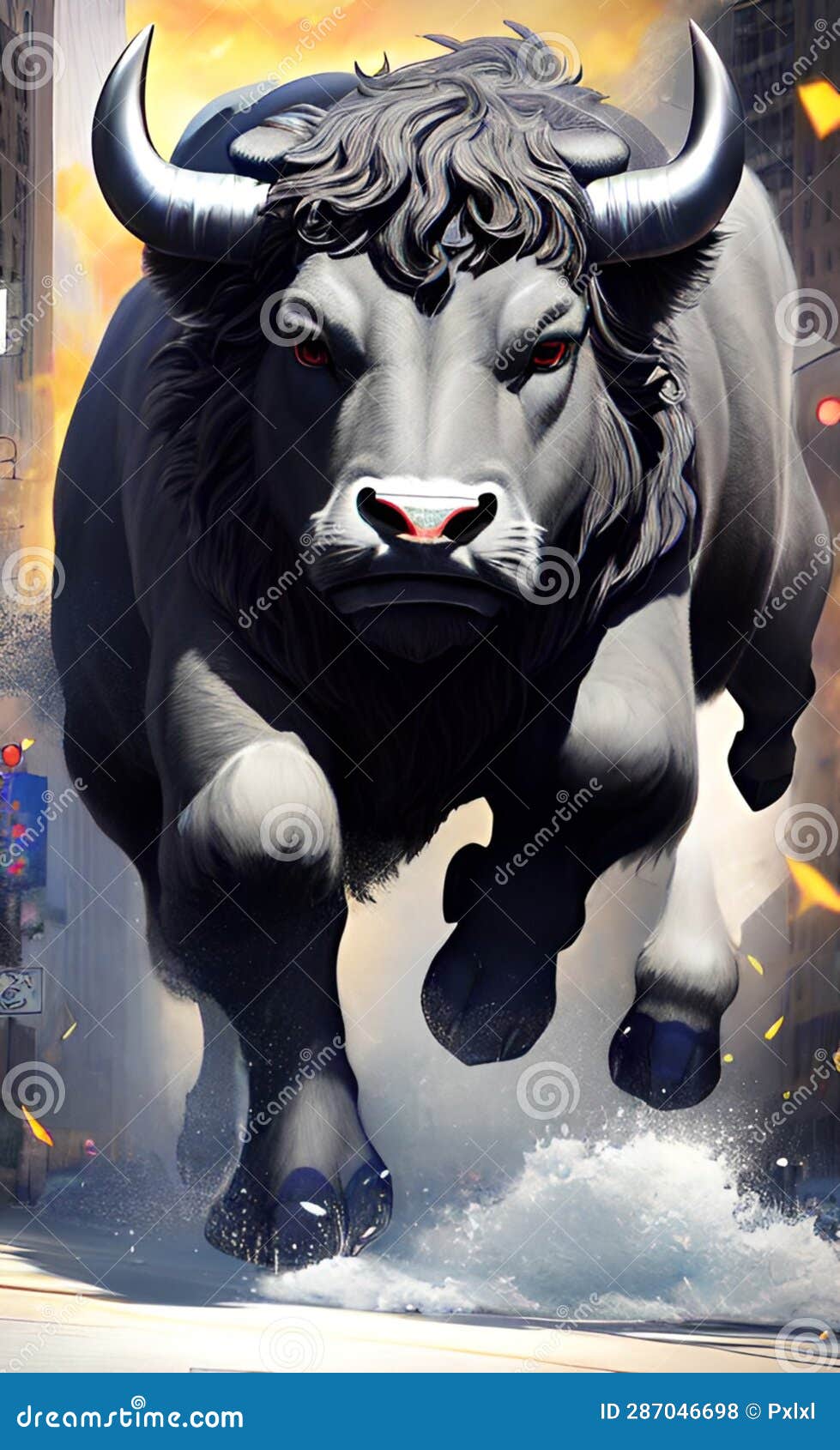 AI Generated Illustration of a Charging Bull in the City Stock ...