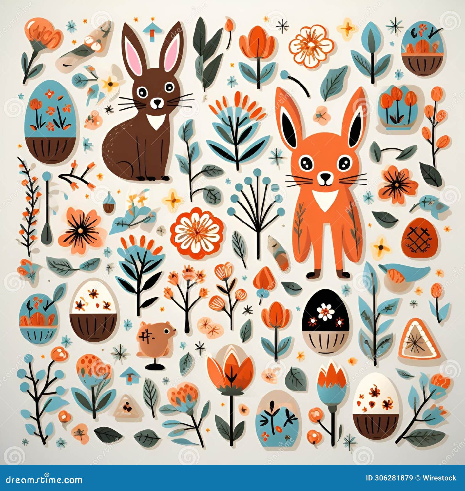 An Animal and Floral Patterns for a Cute Spring Design Art Stock ...