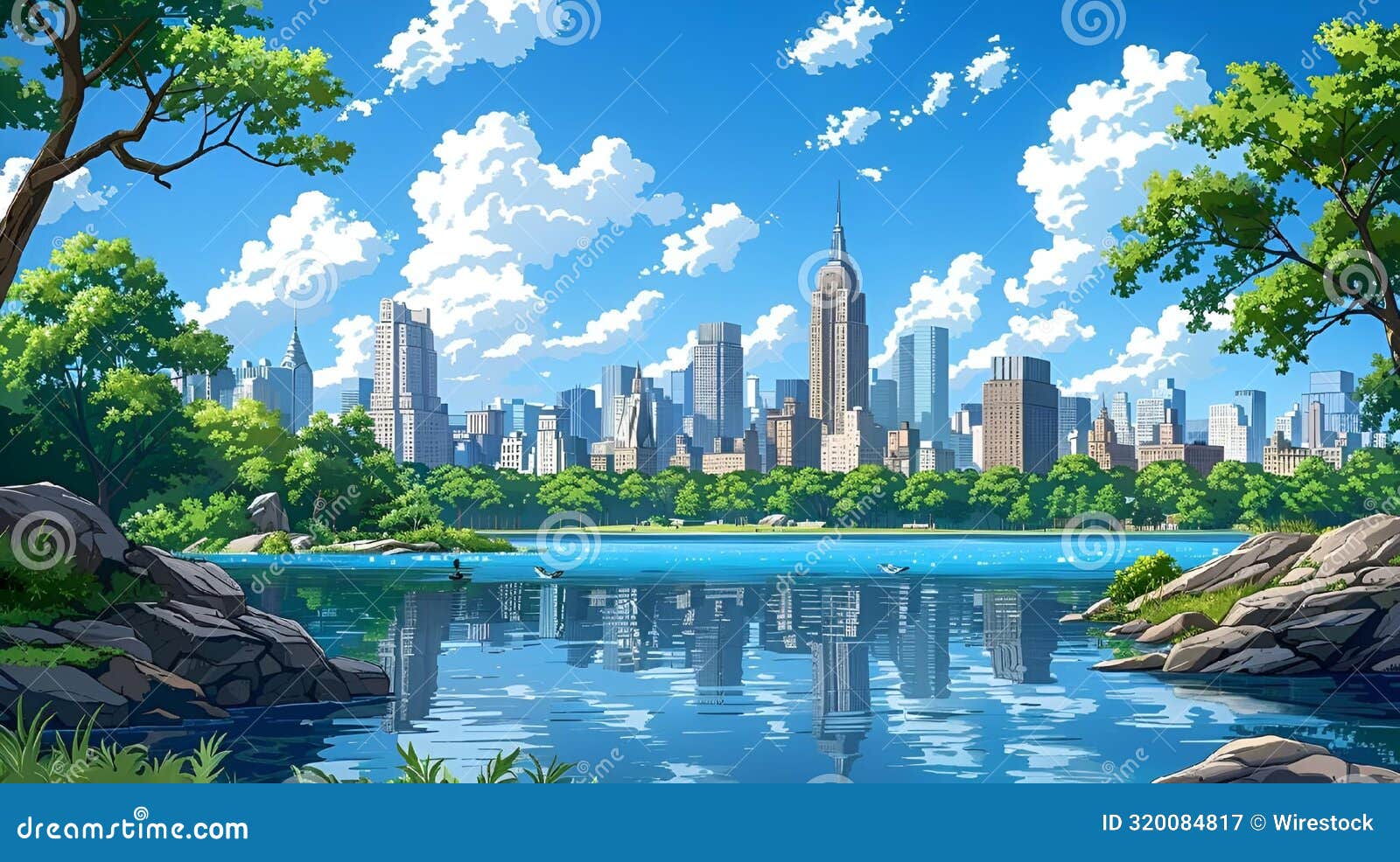 AI Generated Illustration of an Animated City Skyline with a Distant ...