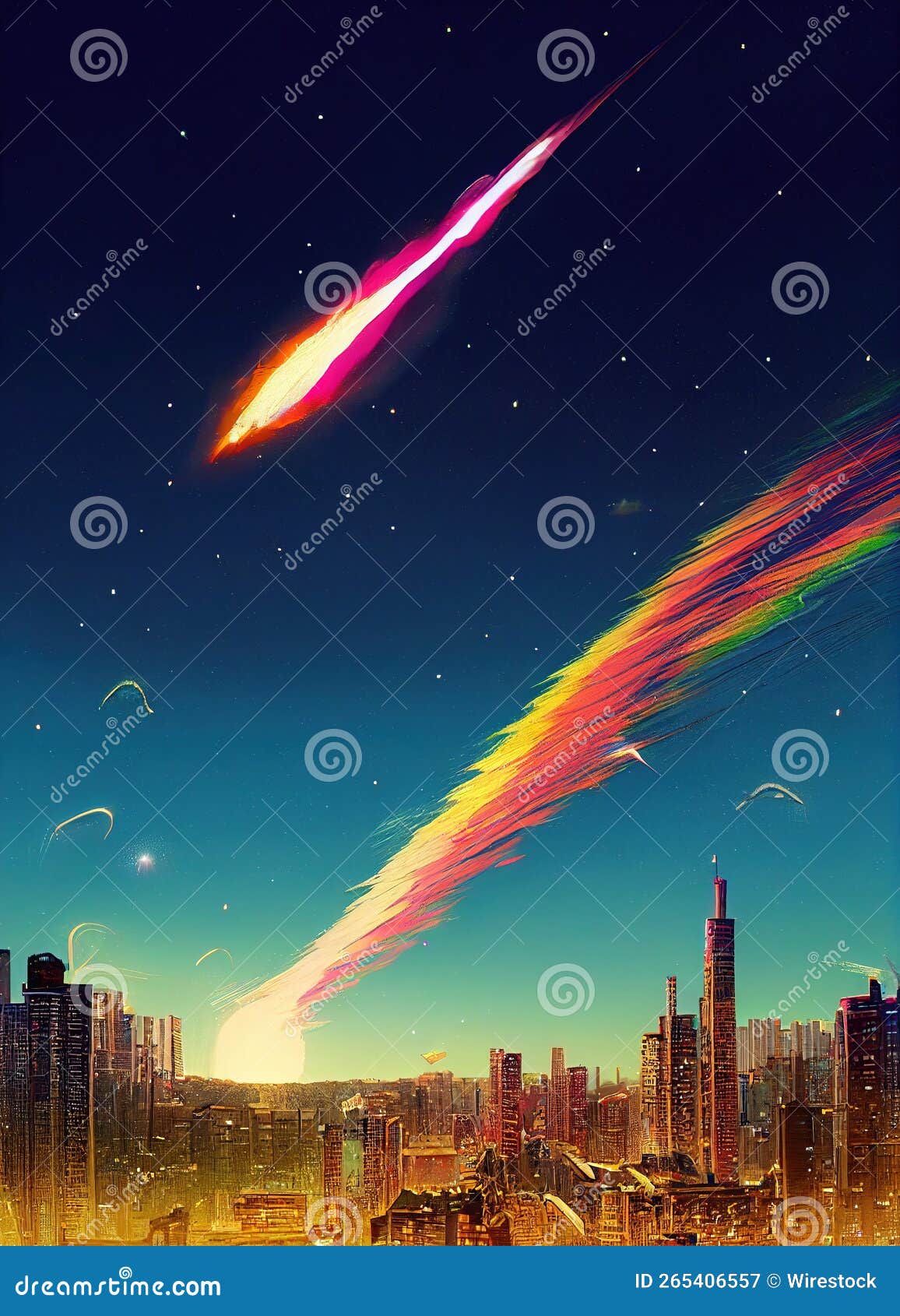 AI Generated Illustration of an Anime Style Comet Over a City Stock ...