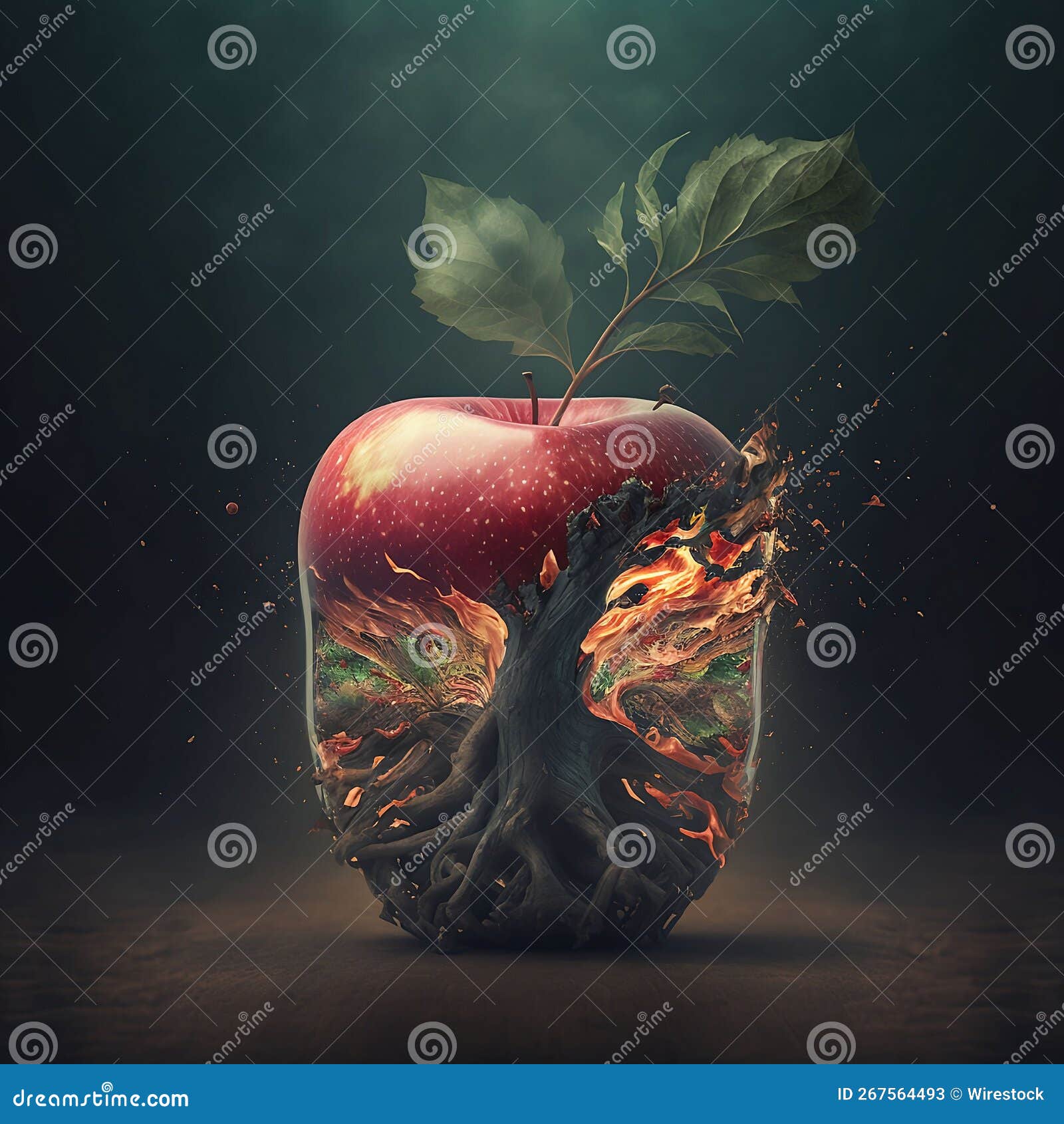 AI Generated Illustration of an Apple with Tree Roots Inside Stock ...