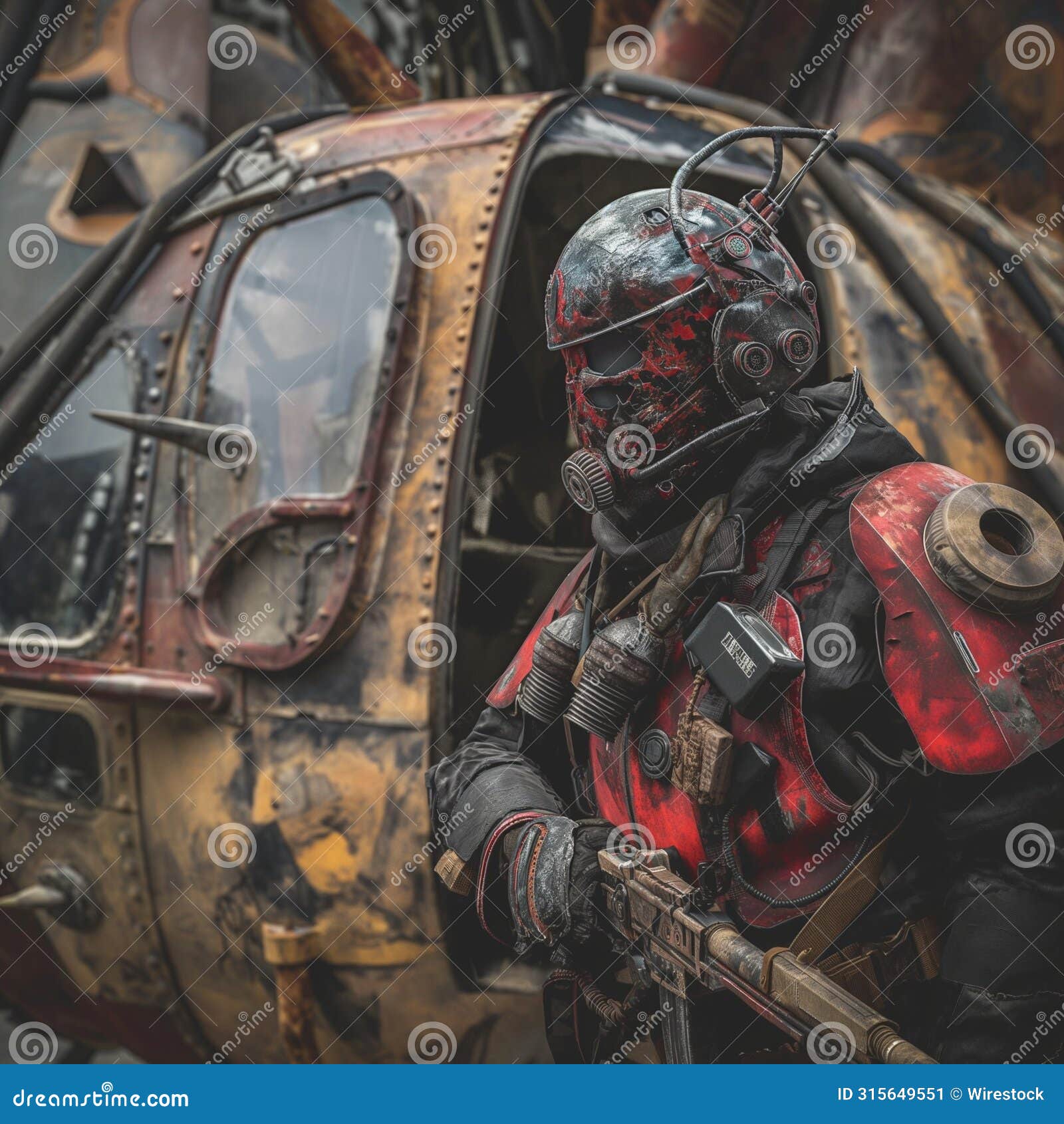 AI-generated Illustration of Armed Man Standing Next To a Helicopter in ...