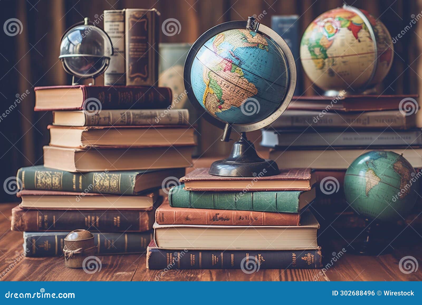 AI Generated Illustration of an Array of Books and Globes is Displayed ...