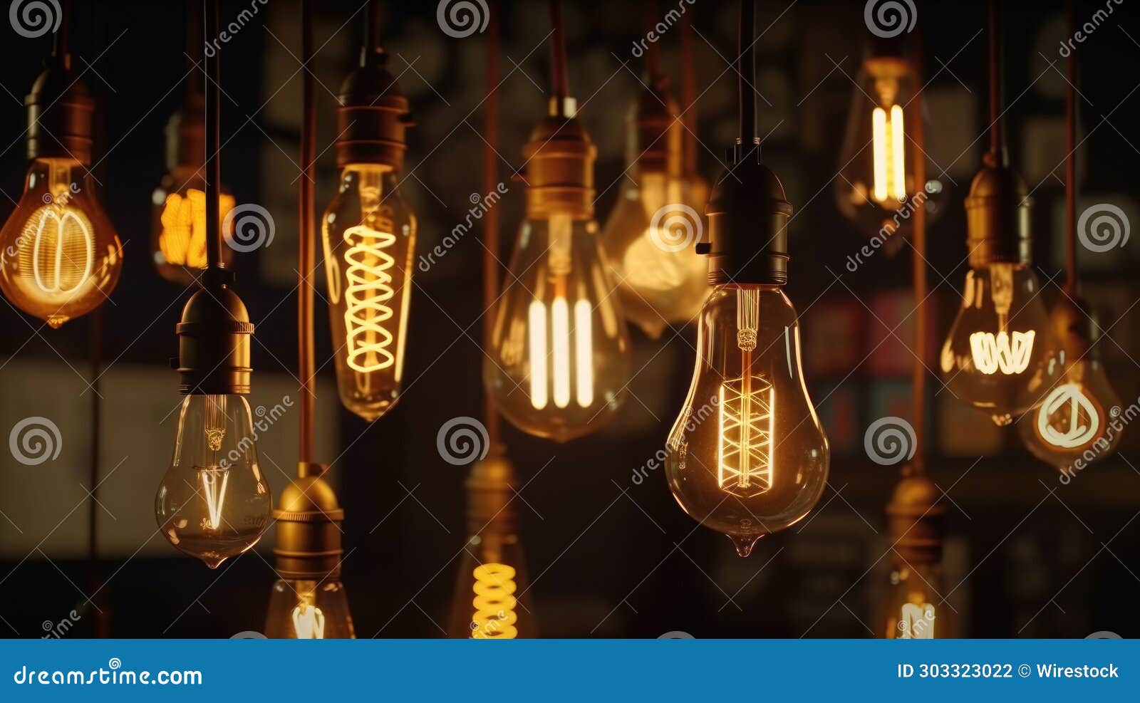 AI-generated Illustration of an Array of Illuminated Light Bulbs in ...