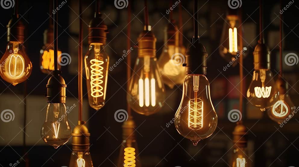AI-generated Illustration of an Array of Illuminated Light Bulbs in ...