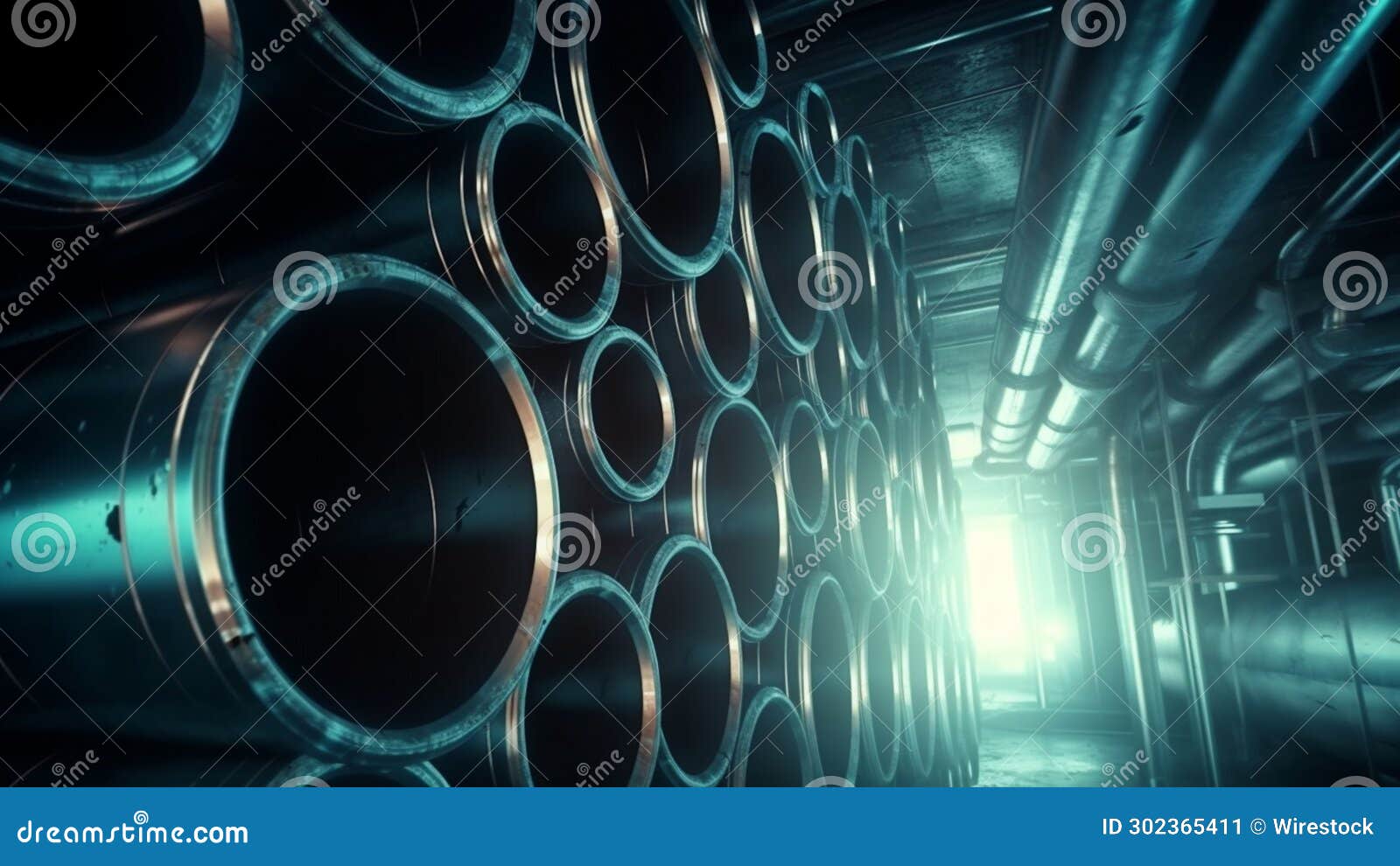 AI Generated Illustration of an Array of Metallic Pipes Arranged in a ...