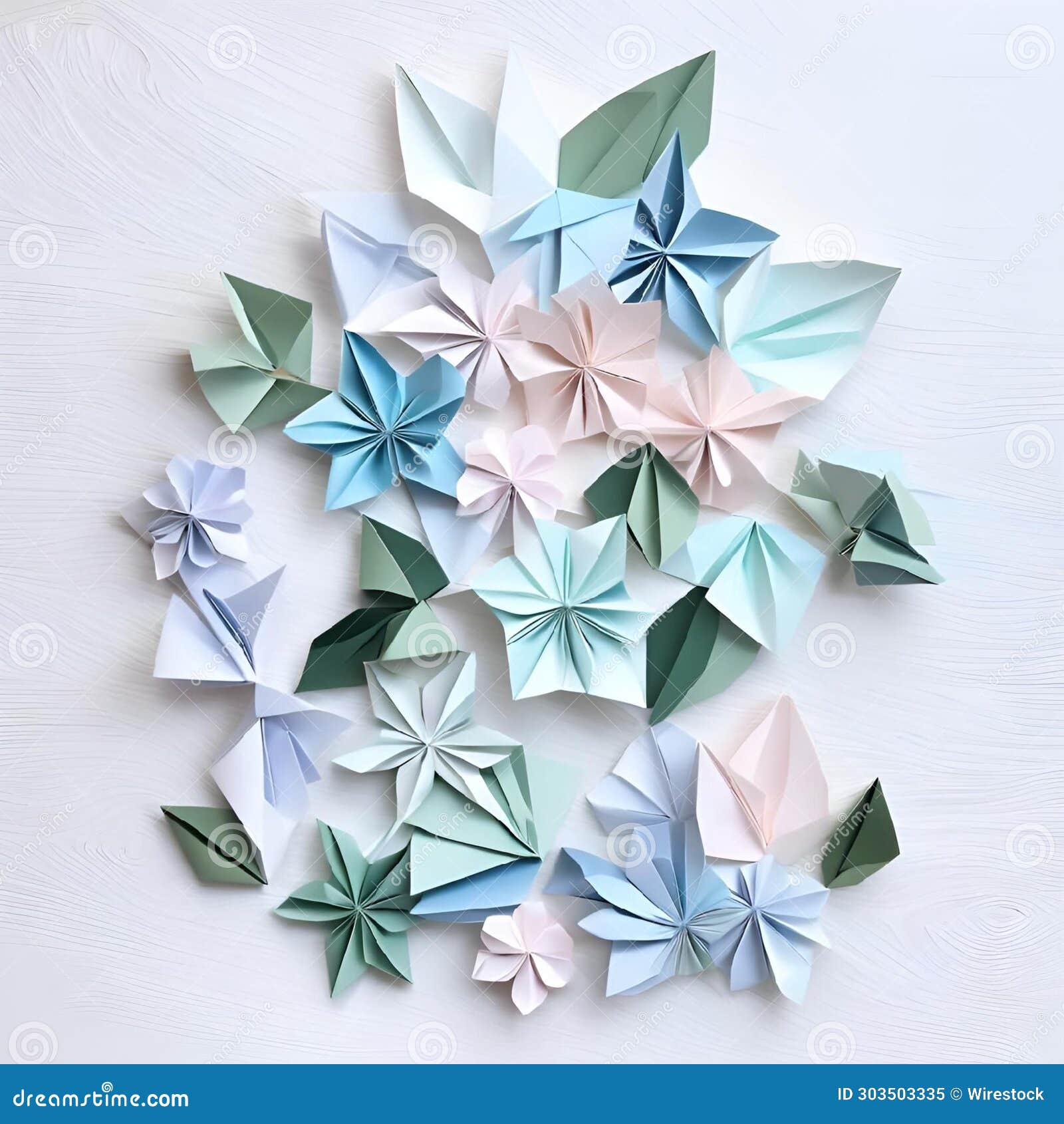 AI Generated Illustration of an Array of Paper Origami Flowers on a ...