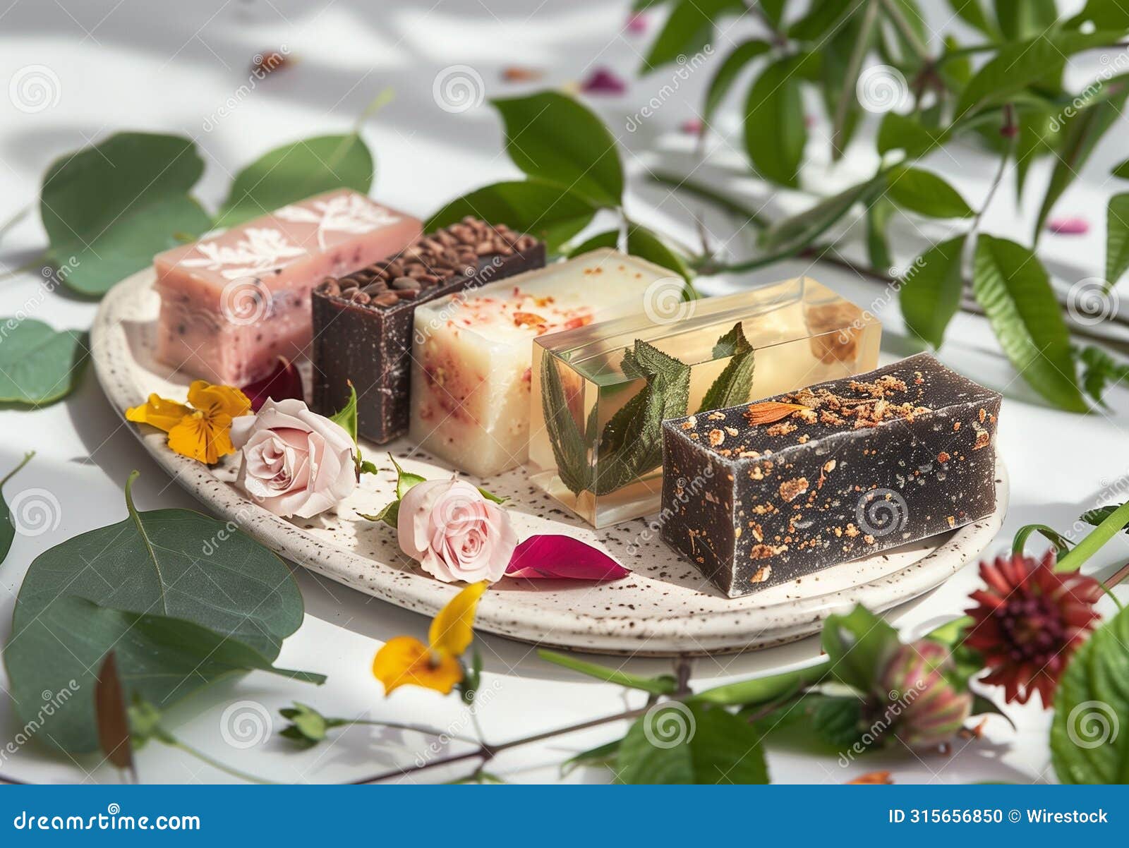 AI Generated Illustration of Assorted Artisanal Soaps on a Plate Stock ...