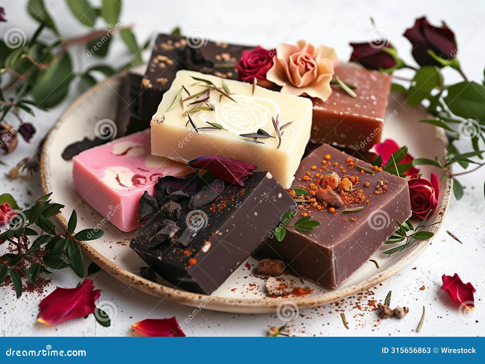 AI Generated Illustration of Assorted Artisanal Soaps on a Plate Stock ...