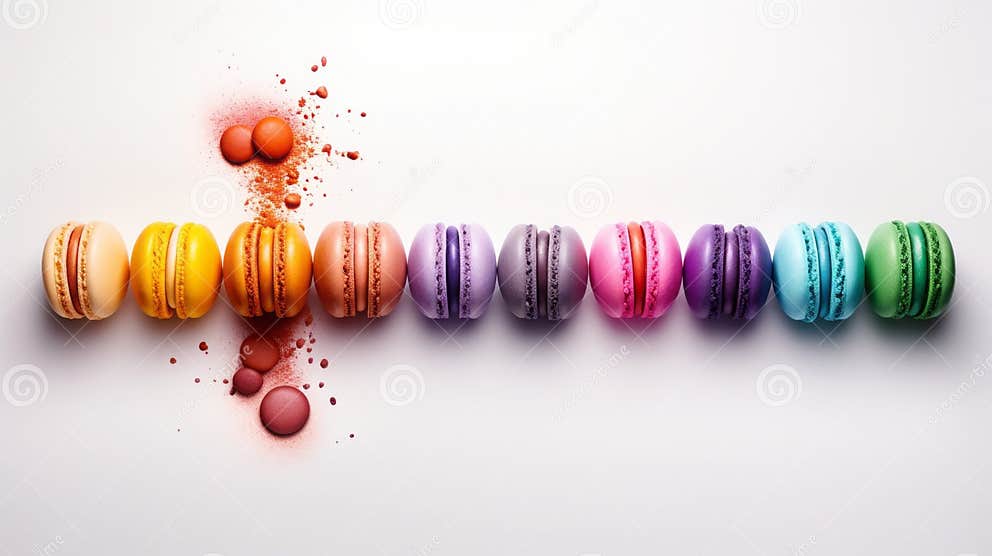 Multiple Multi Colored Macarons Arranged in a Row on the Table Stock ...