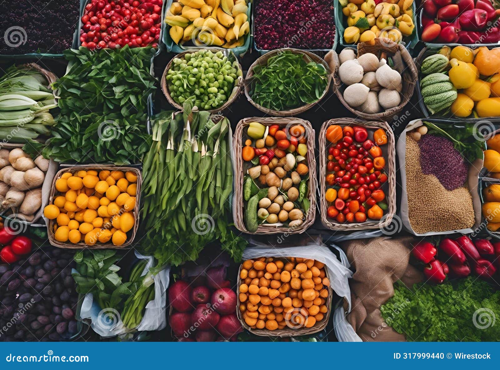 AI Generated Illustration of Assorted Fresh Fruits and Vegetables in ...