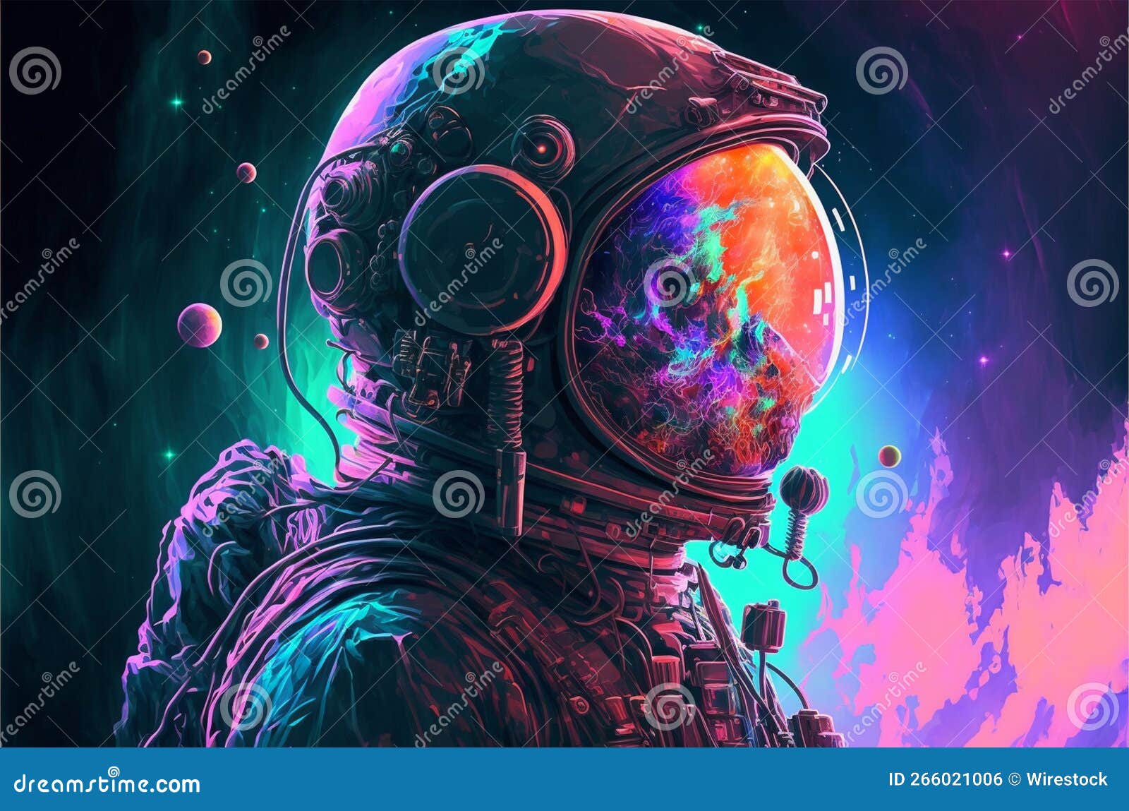 AI Generated Illustration of an Astronaut Head in the Cosmos Stock ...