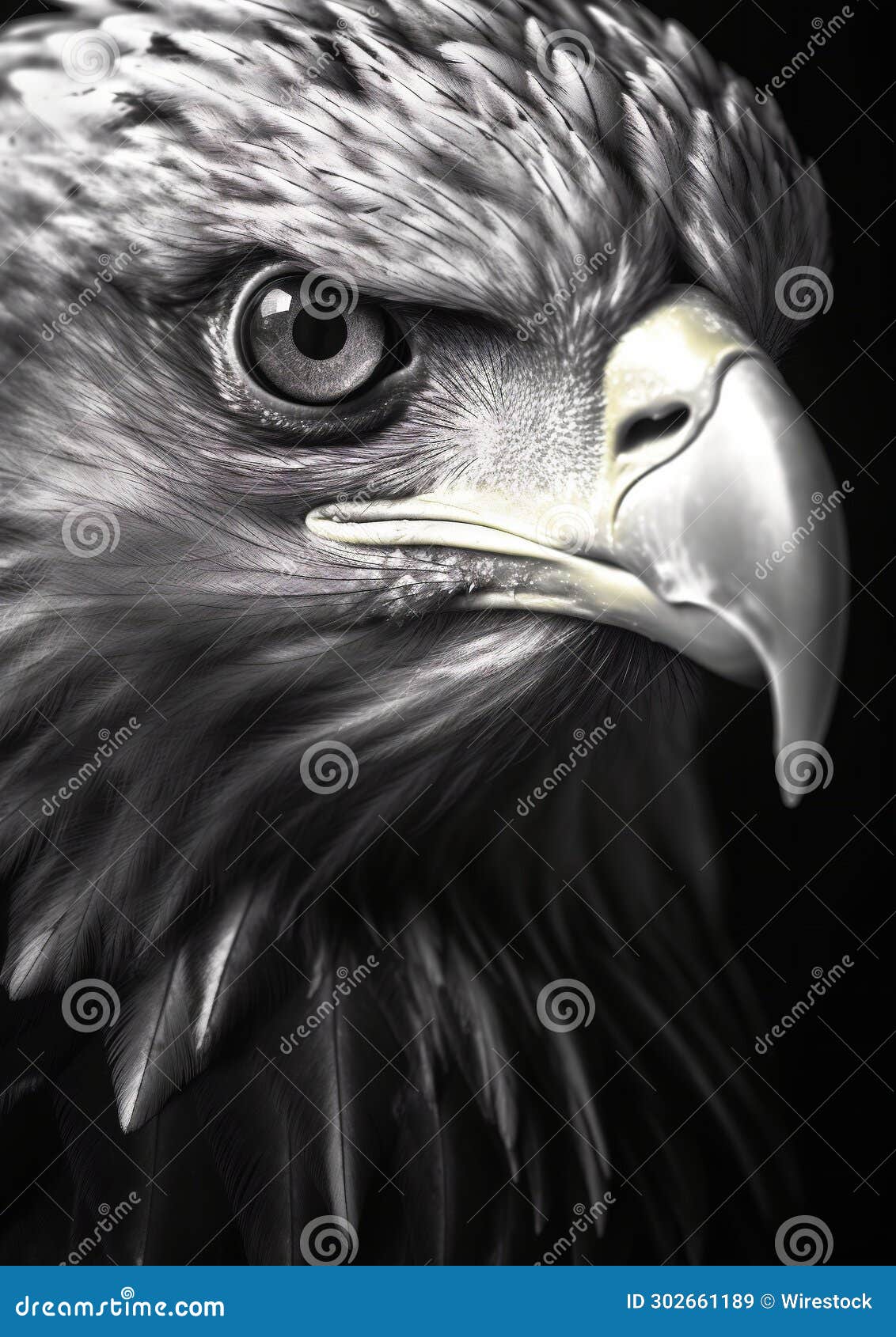 AI Generated Illustration of a Bald Eagle Portrait in Grayscale Stock ...