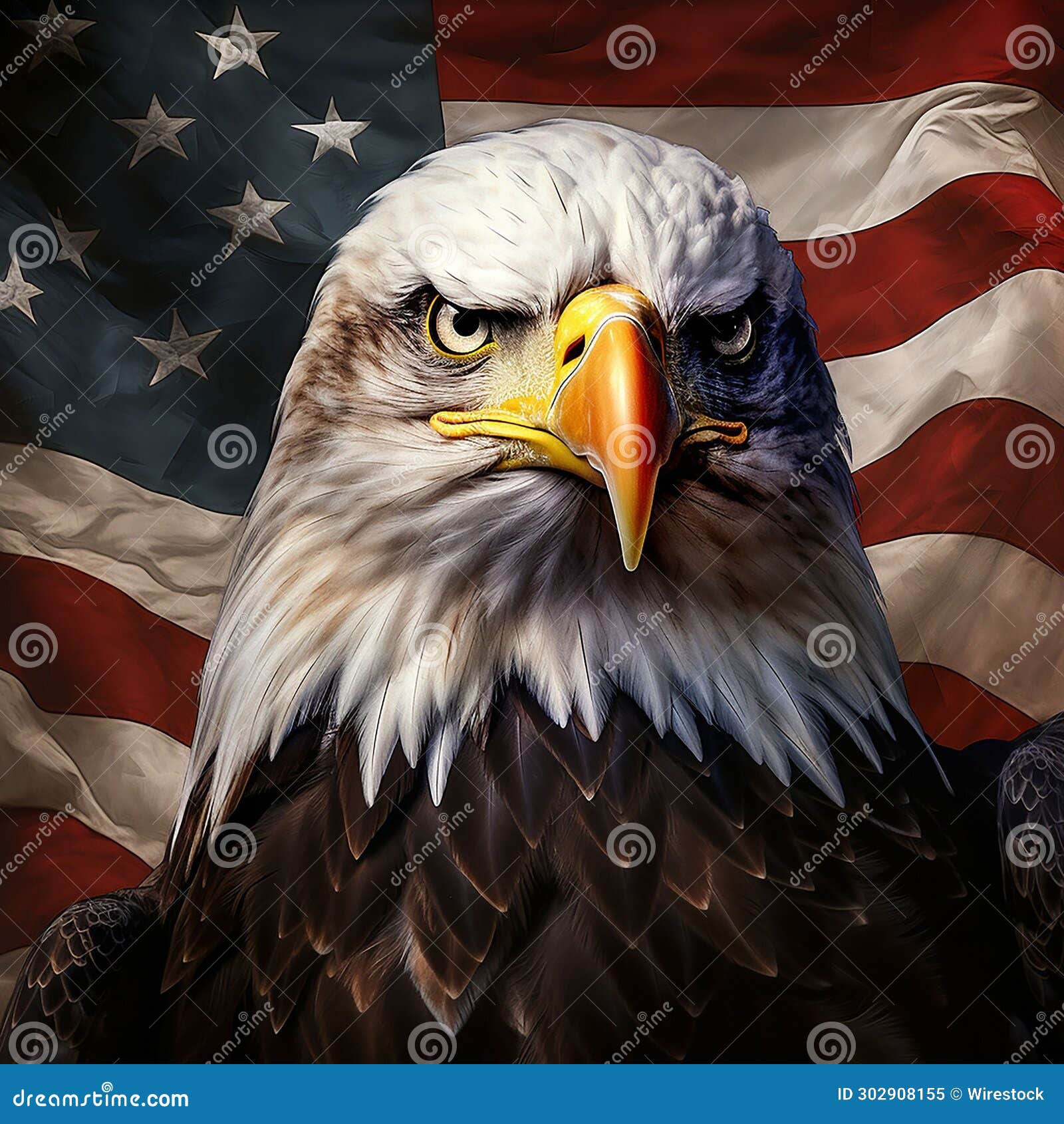 AI Generated Illustration of a Bald Eagle with the US Flag in the Background Stock Image - Image ...
