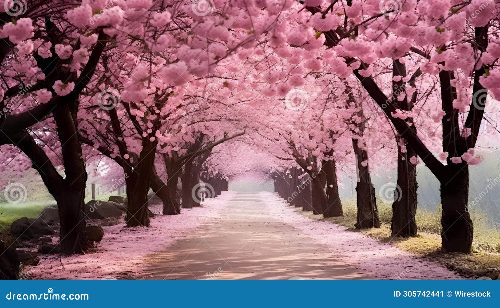 AI Generated Illustration of a Beautiful Pathway Surrounded by Cherry ...
