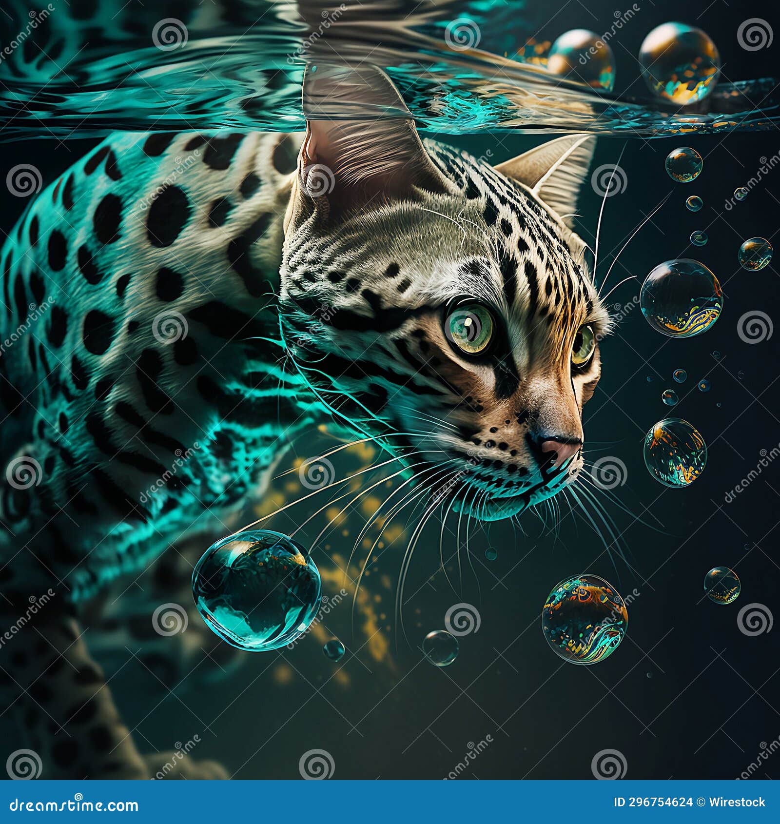 AI Generated Illustration of a Beautiful Spotted Leopard Swimming ...