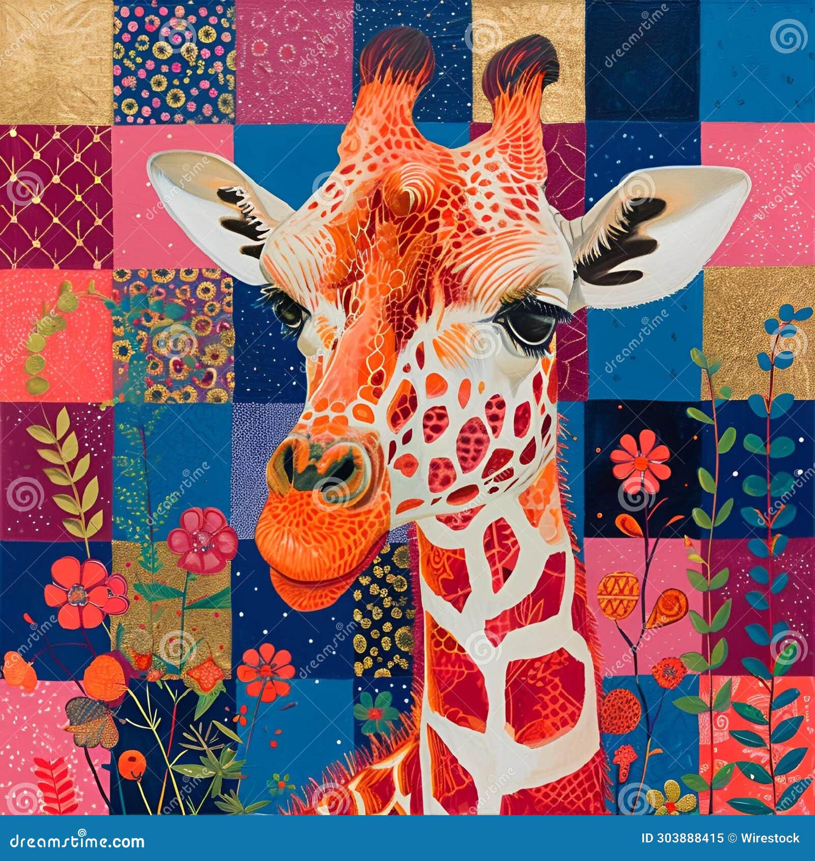 AI Generated Illustration of a Beautifully Painted Giraffe Adorned with ...