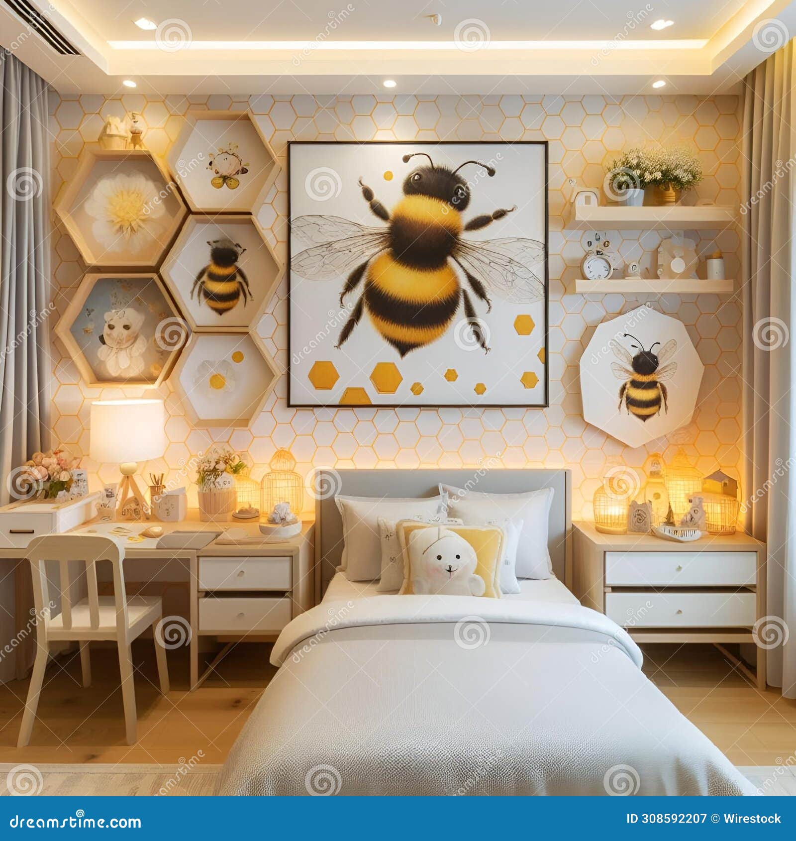 AI Generated Illustration of a Bee Themed Bedroom Stock Illustration ...